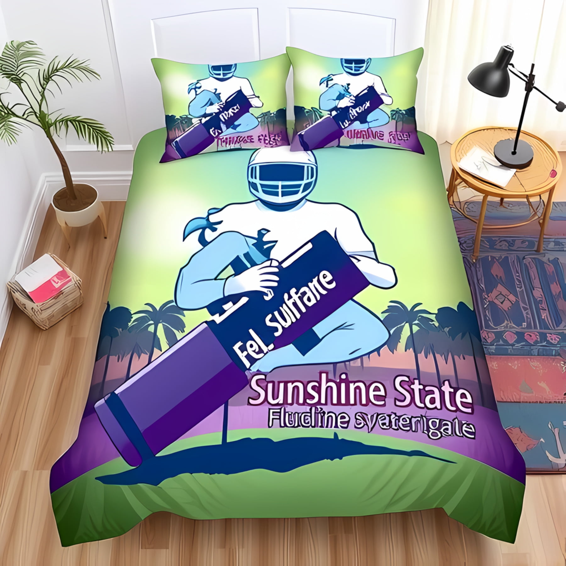 3-Piece Football Themed Duvet Cover Set with Playful Player Design Trees & Gradient Background ...