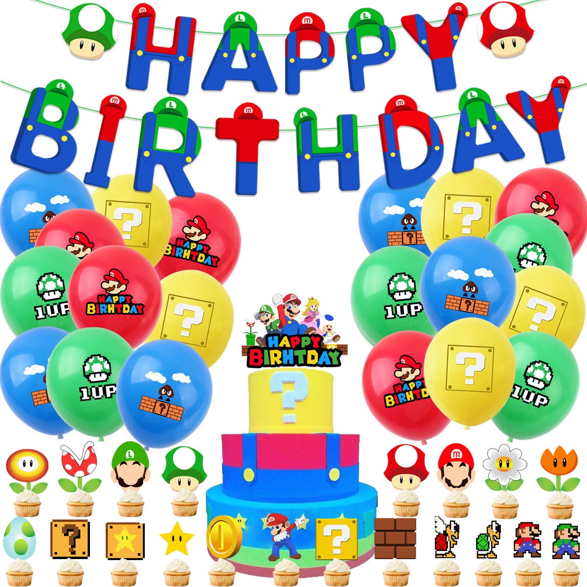 3 Piece For Super Bros Games Themed For Mario Celebration Birthday ...