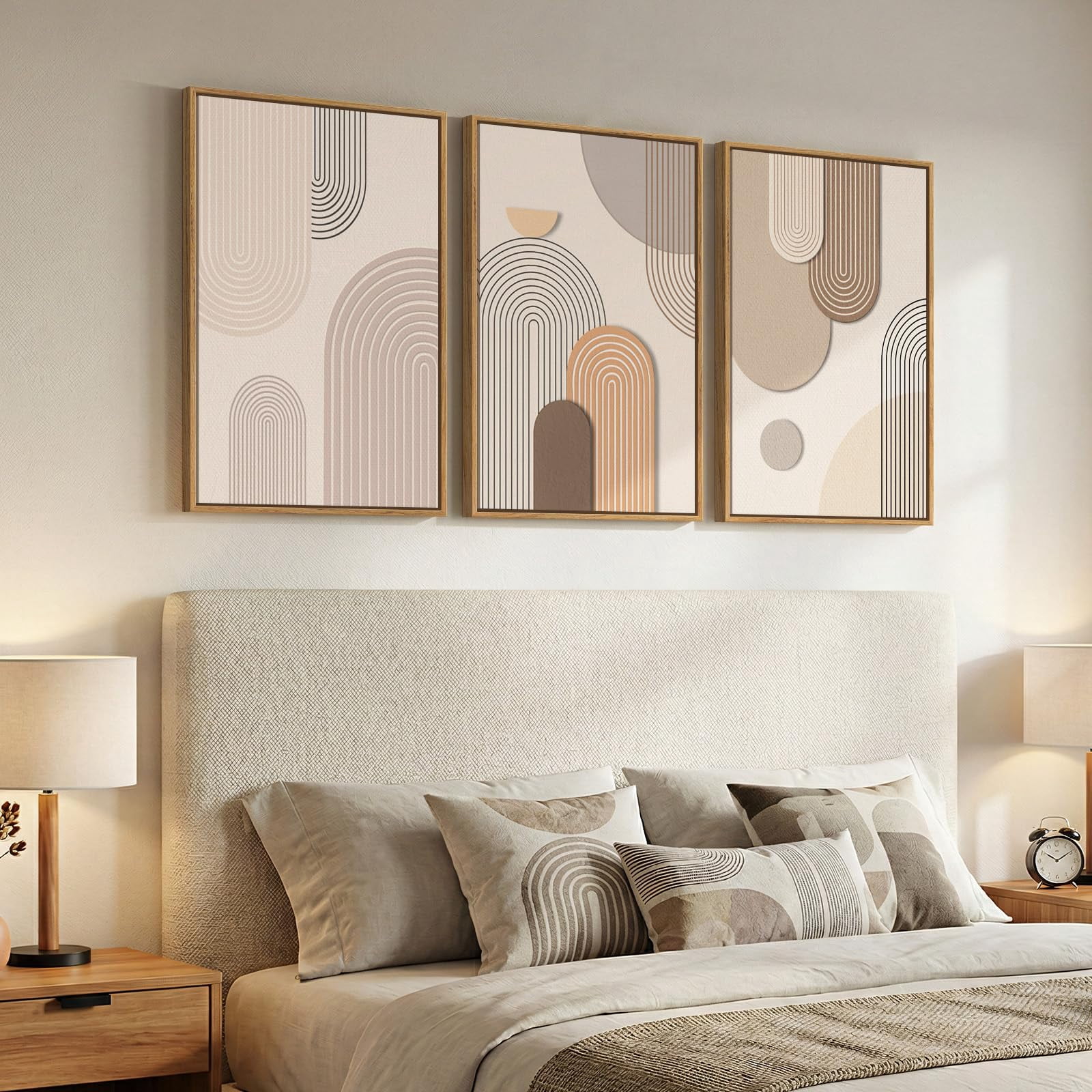 3 Piece Framed Neutral Boho Wall Art For Living Room Large Minimalist ...