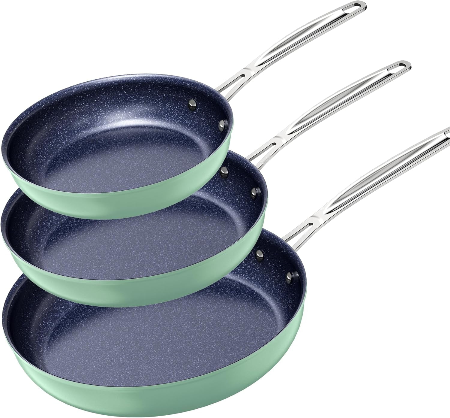3-Piece Fry Pan Set, 8”, 10”, 12” Forged Lightweight, G10 Healthy Duralon Blue Ceramic Ultra Non ...