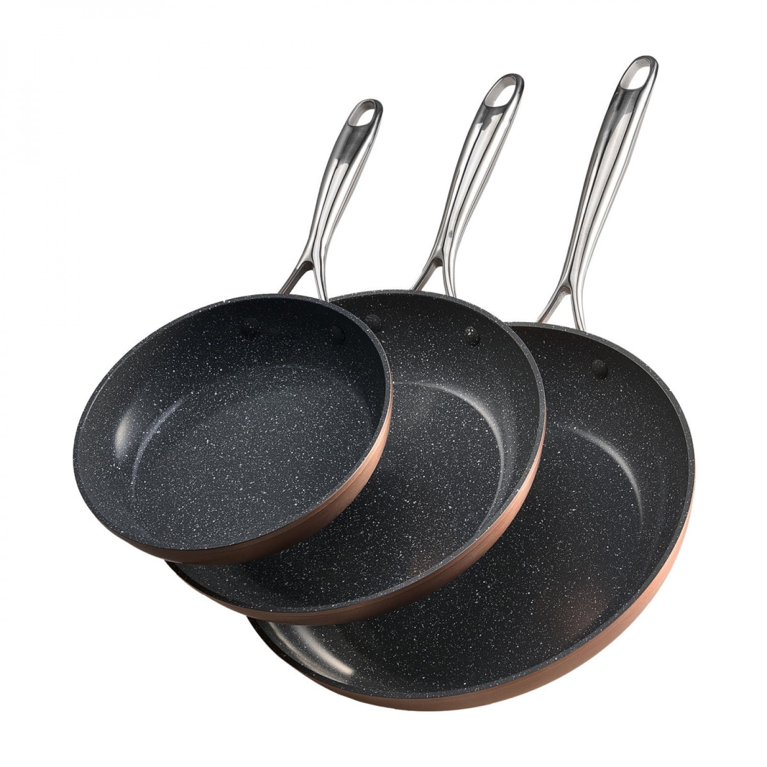 3 Piece Frying Pan Aluminum Skillet Set 8 10 12 in Pre Seasoned Grey ...
