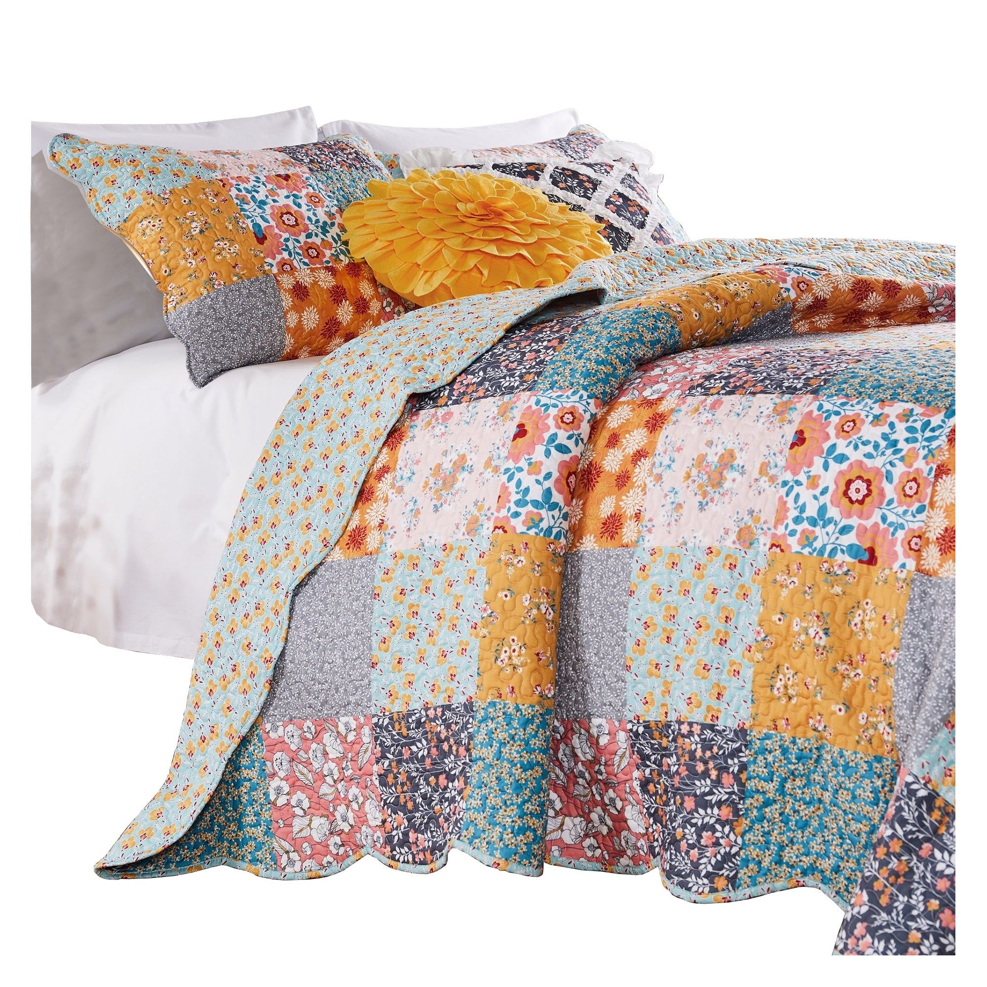 3 Piece Full Queen Quilt Set with Floral Print, Multicolor - Walmart.com