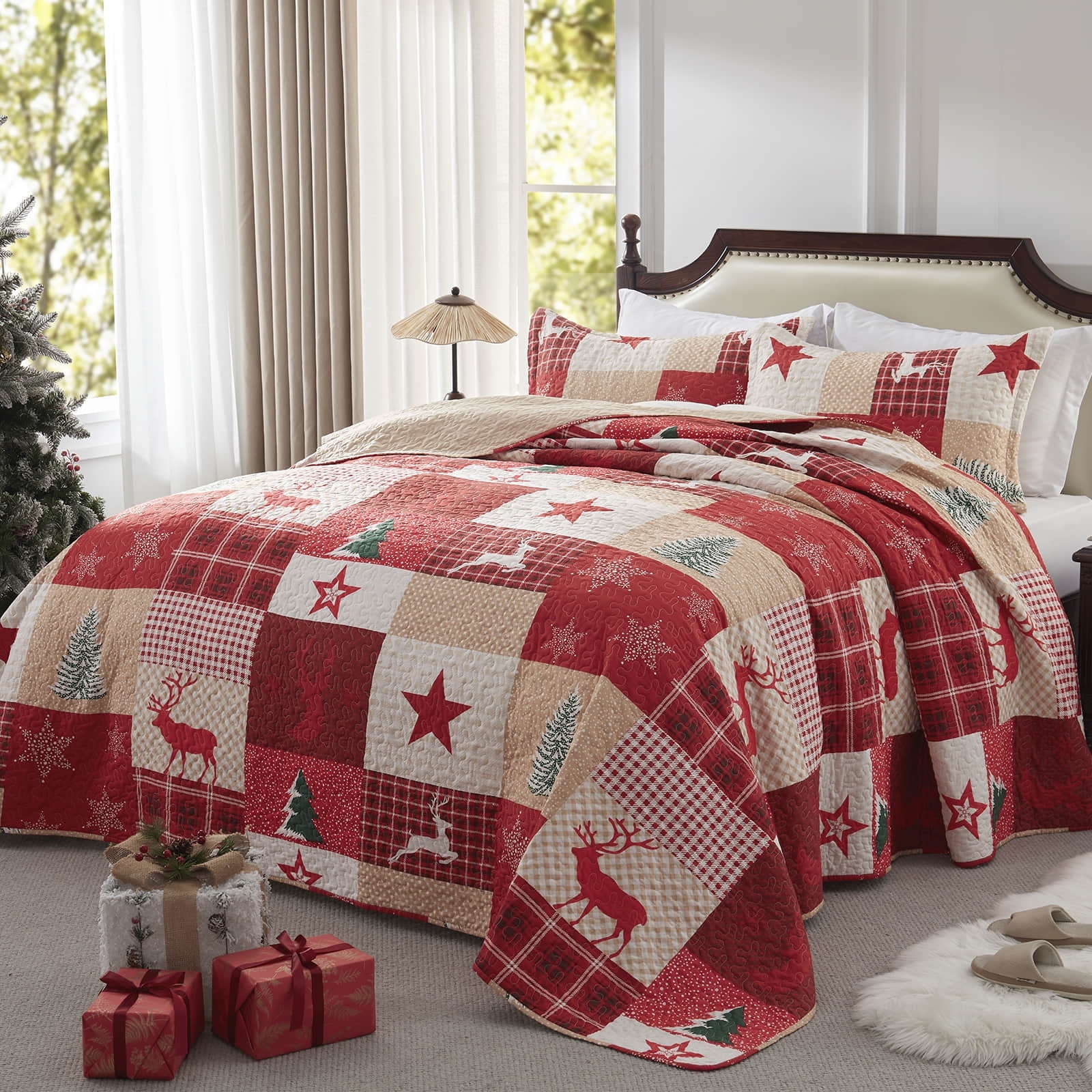 3-Piece Full/Queen Size Christmas Bedspread Coverlet Set - Christmas ...