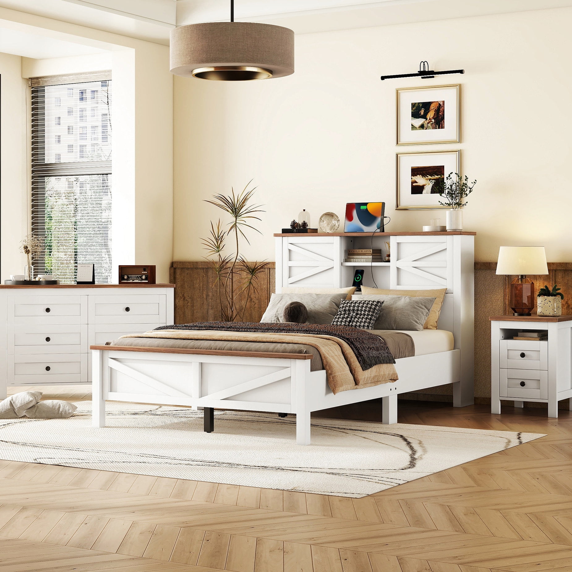 3-Piece Full Size Bedroom Set | Farmhouse Platform Bed and Dresser ...