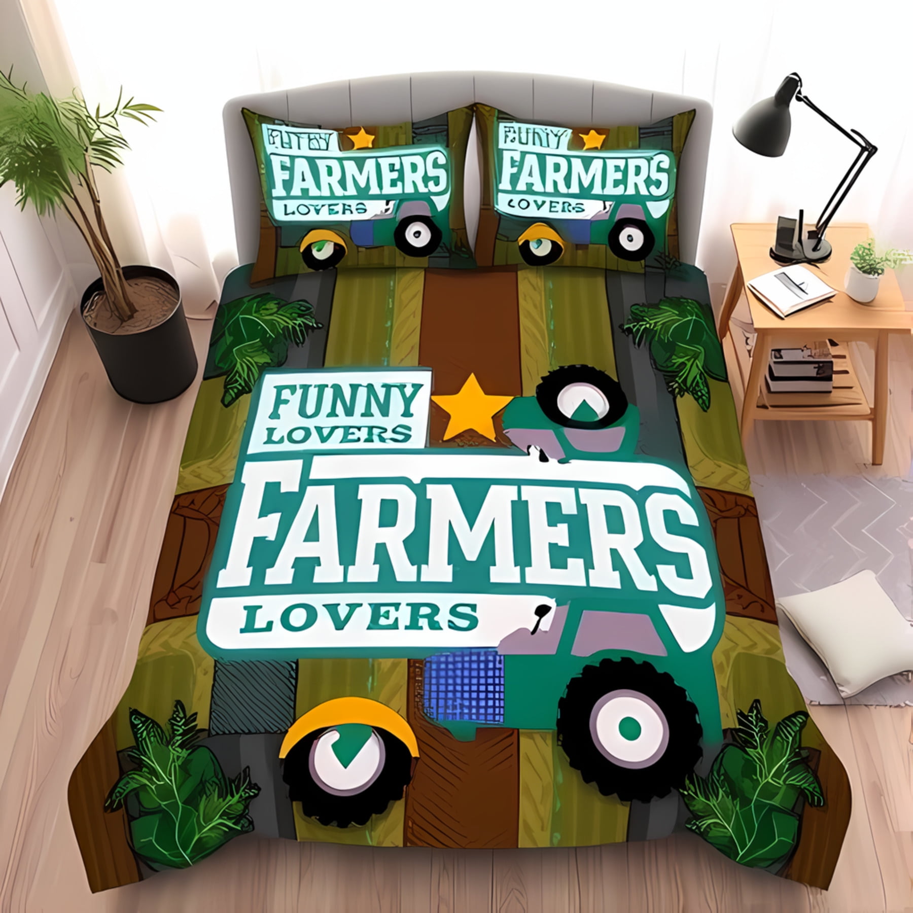 3-Piece Funny Farmers Lovers Duvet Cover Set - Vibrant Farm Themed ...