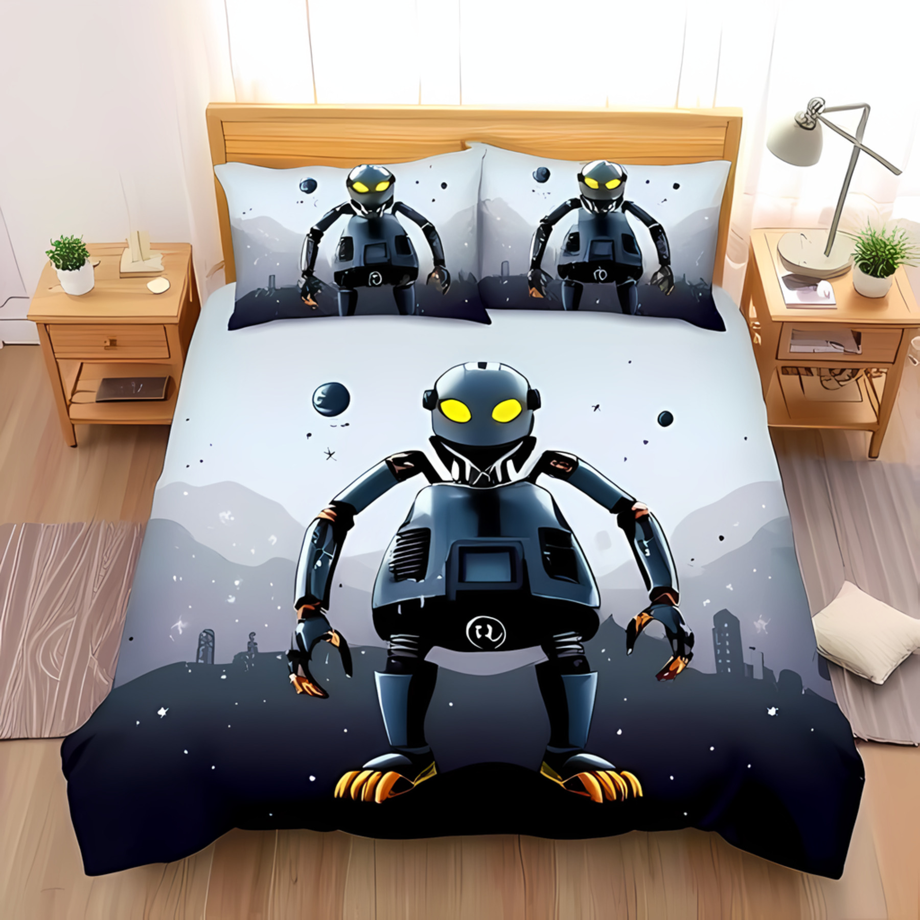 3-Piece Futuristic Robot Duvet Cover Set - Cool Space Theme Bedding ...