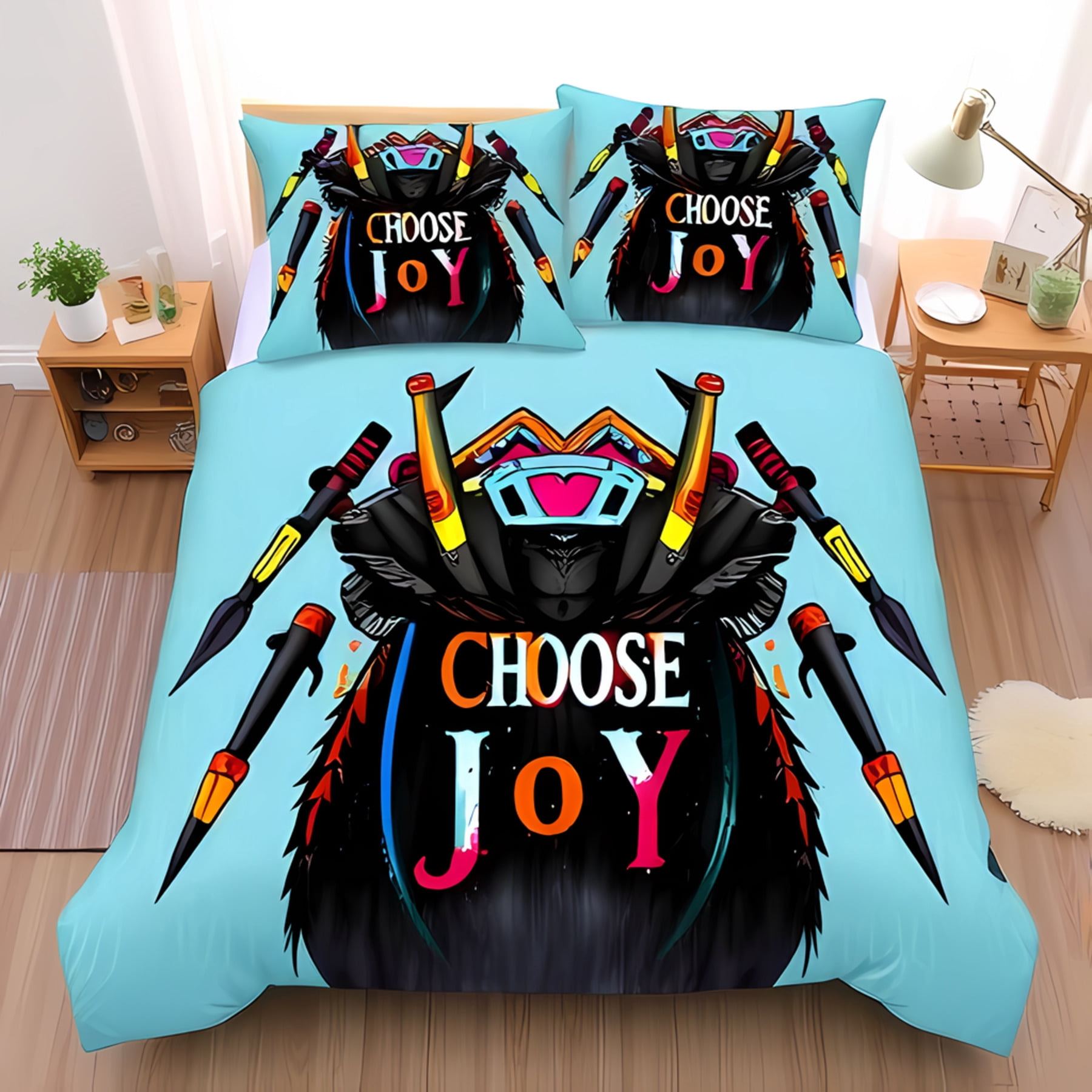 3-Piece Futuristic Robotic Spider Duvet Cover Set with Colorful 'CHOOSE ...