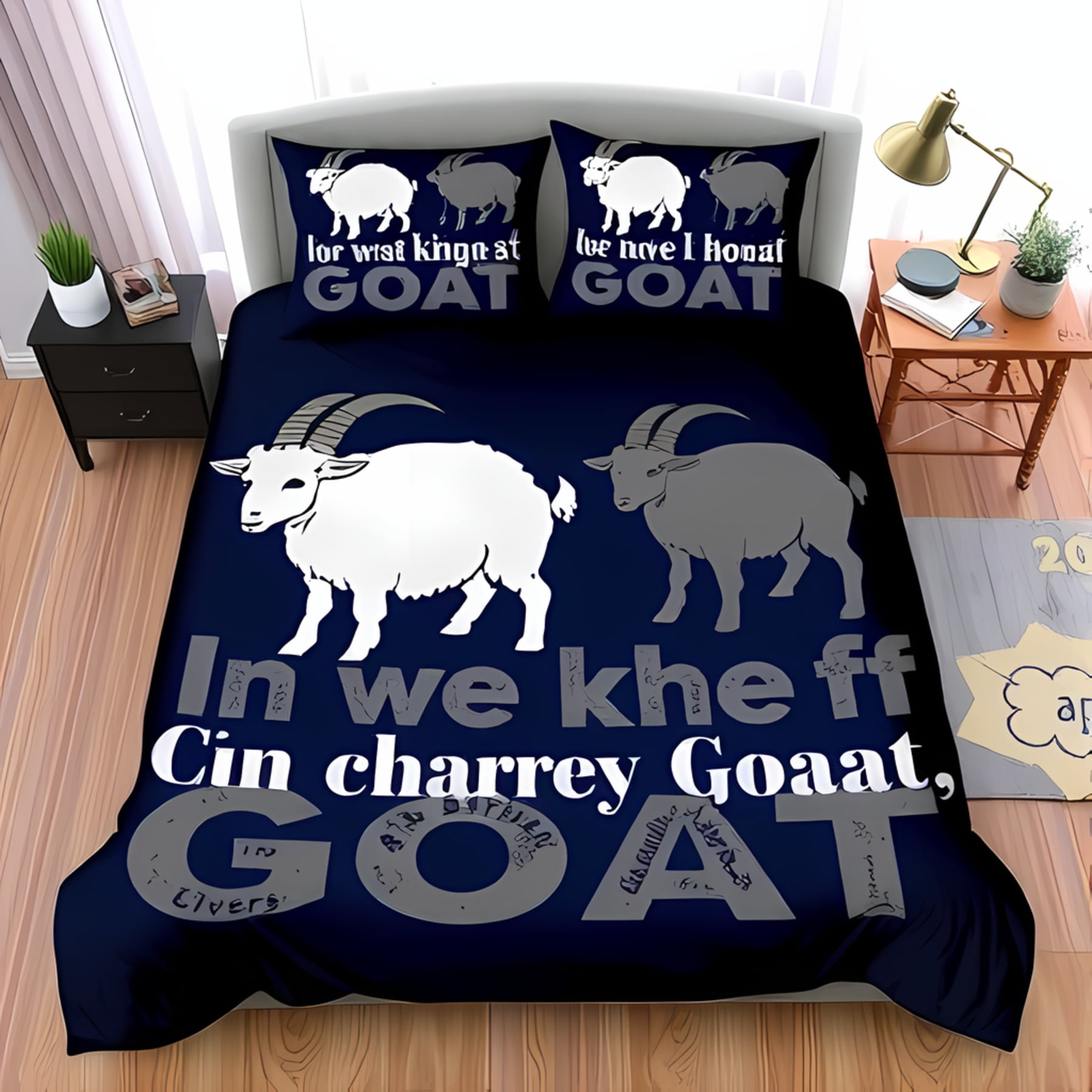 3-Piece GOAT Duvet Cover Set - Goat Design in Navy Blue Perfect for Fun ...
