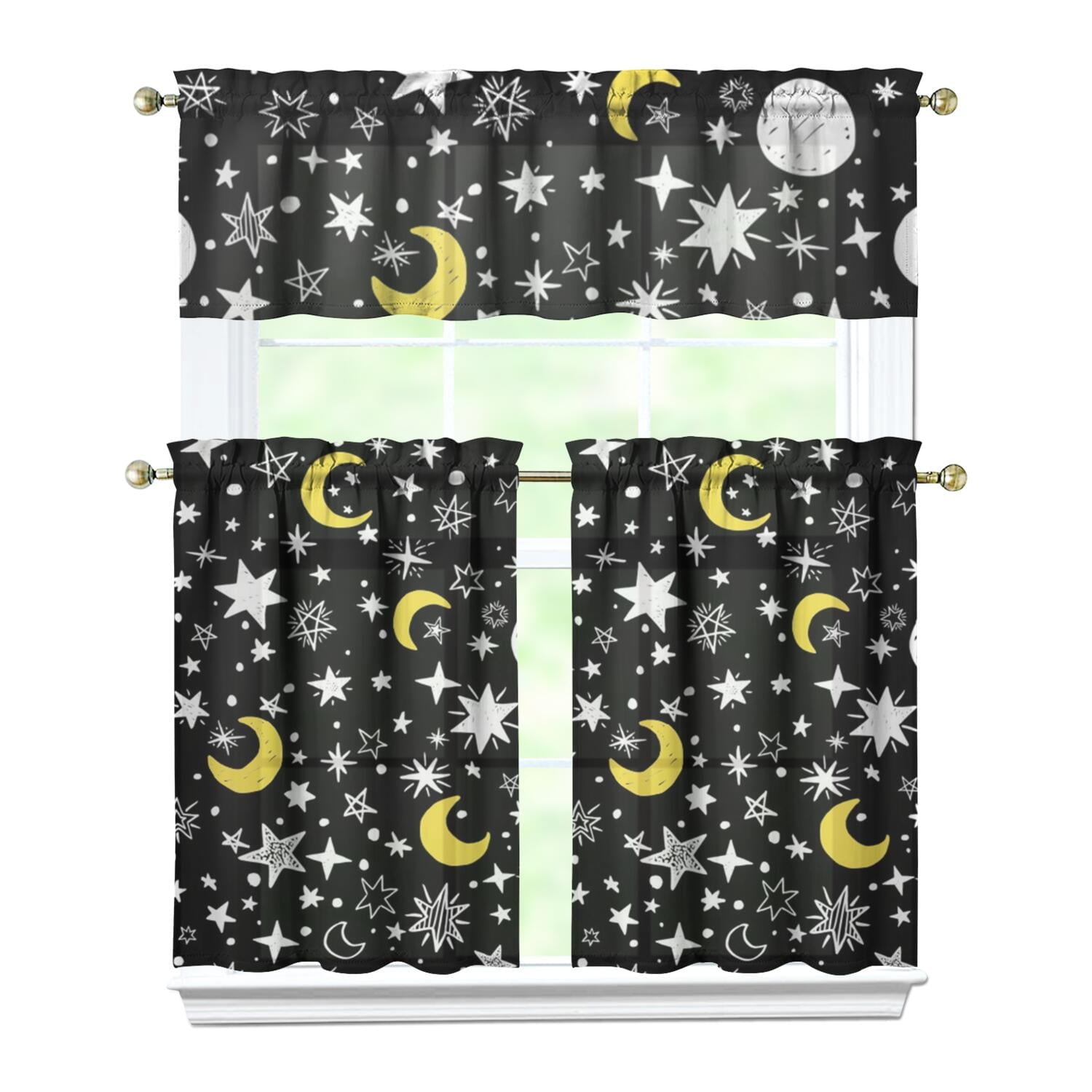 3 Piece Galaxy Kitchen Curtains - Cute Celestial Star Constellation ...