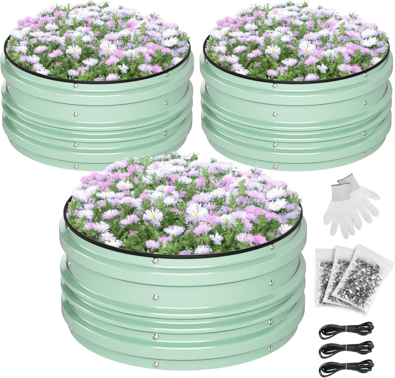 3-Piece Galvanized Steel Raised Garden Bed Kit - 2x2x1ft Rust-Proof ...