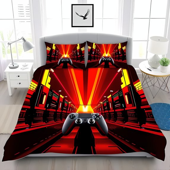 3-Piece Gamer Duvet Cover Set - Bold Controller Design with Red and ...