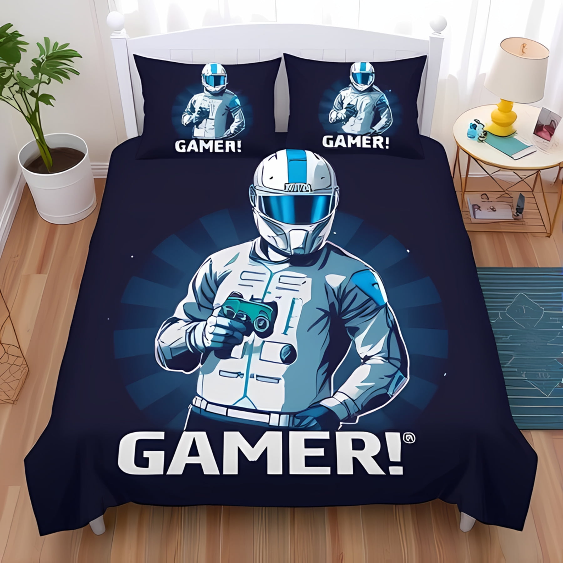3-Piece Gamer Duvet Cover Set - Futuristic Design with Bold "GAMER ...