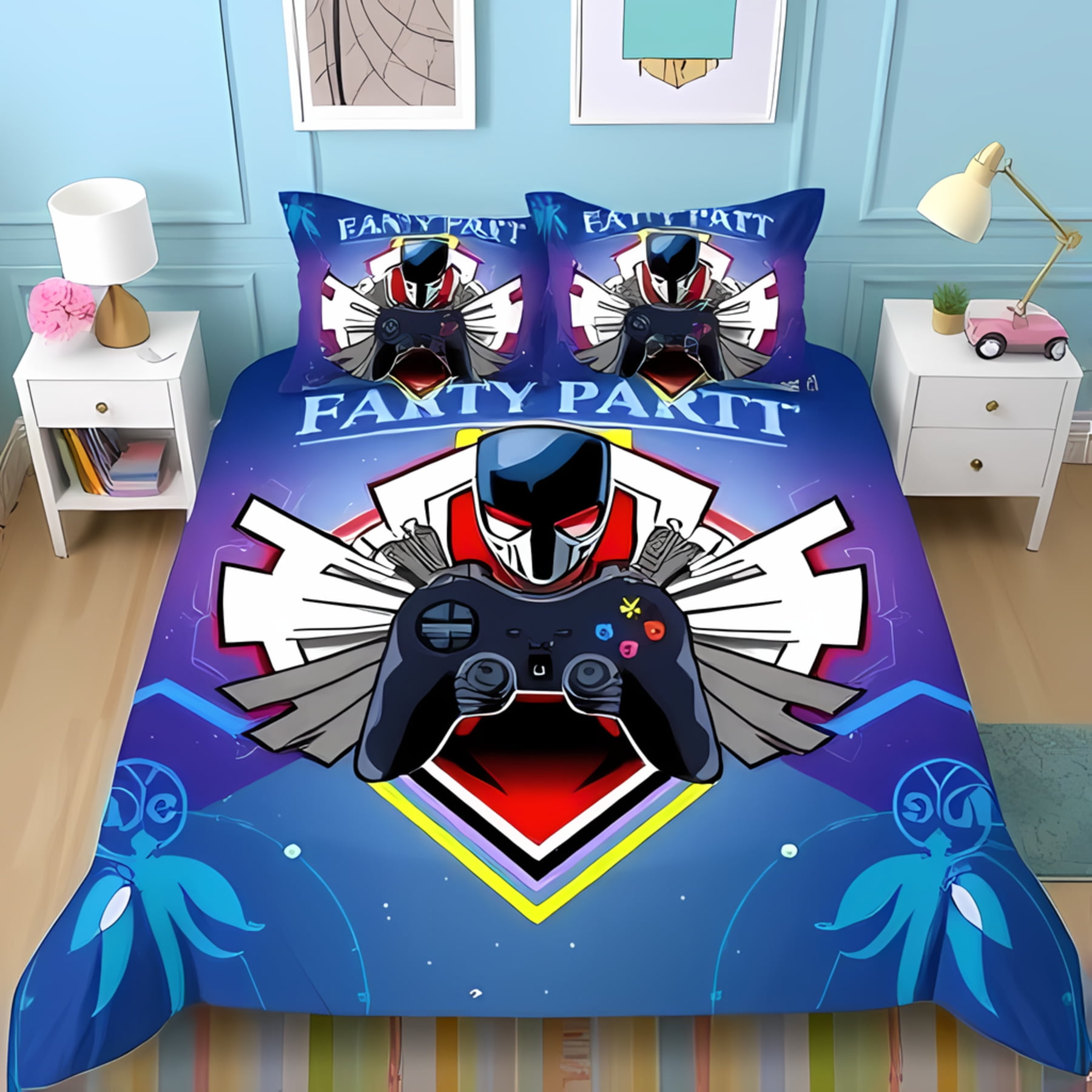 3-Piece Gaming Duvet Cover Set - Bold Character Design with Controller ...