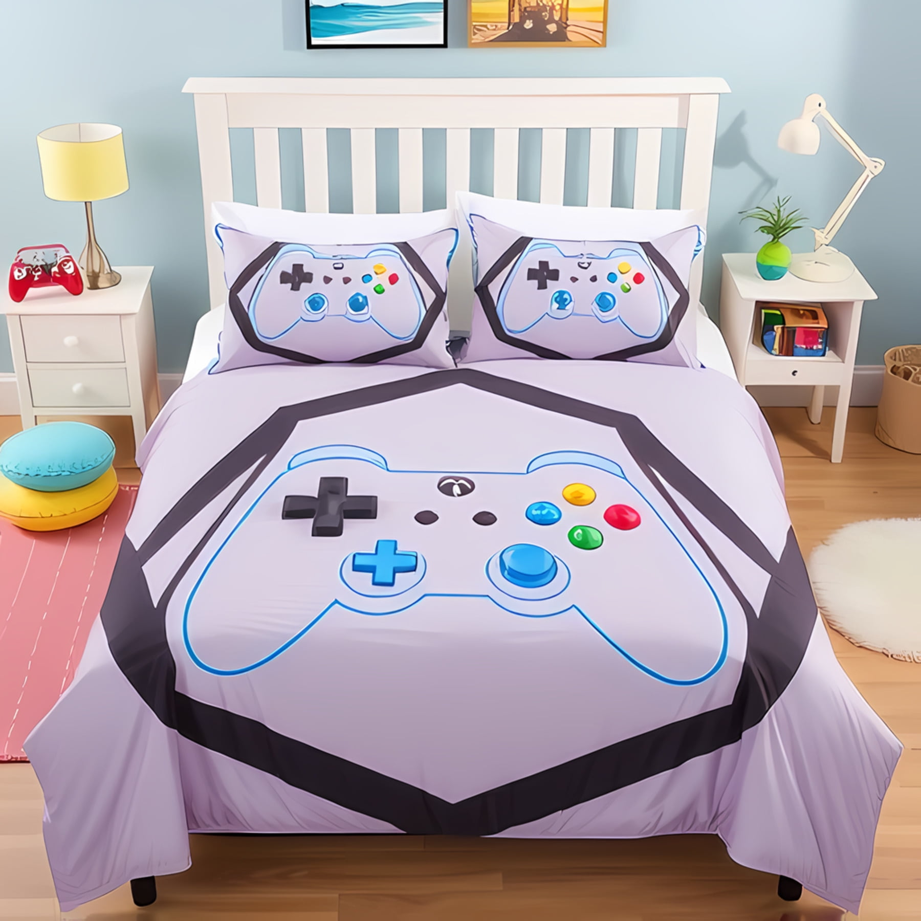 3-Piece Gaming Duvet Cover Set - Stylish Purple & Black Controller ...