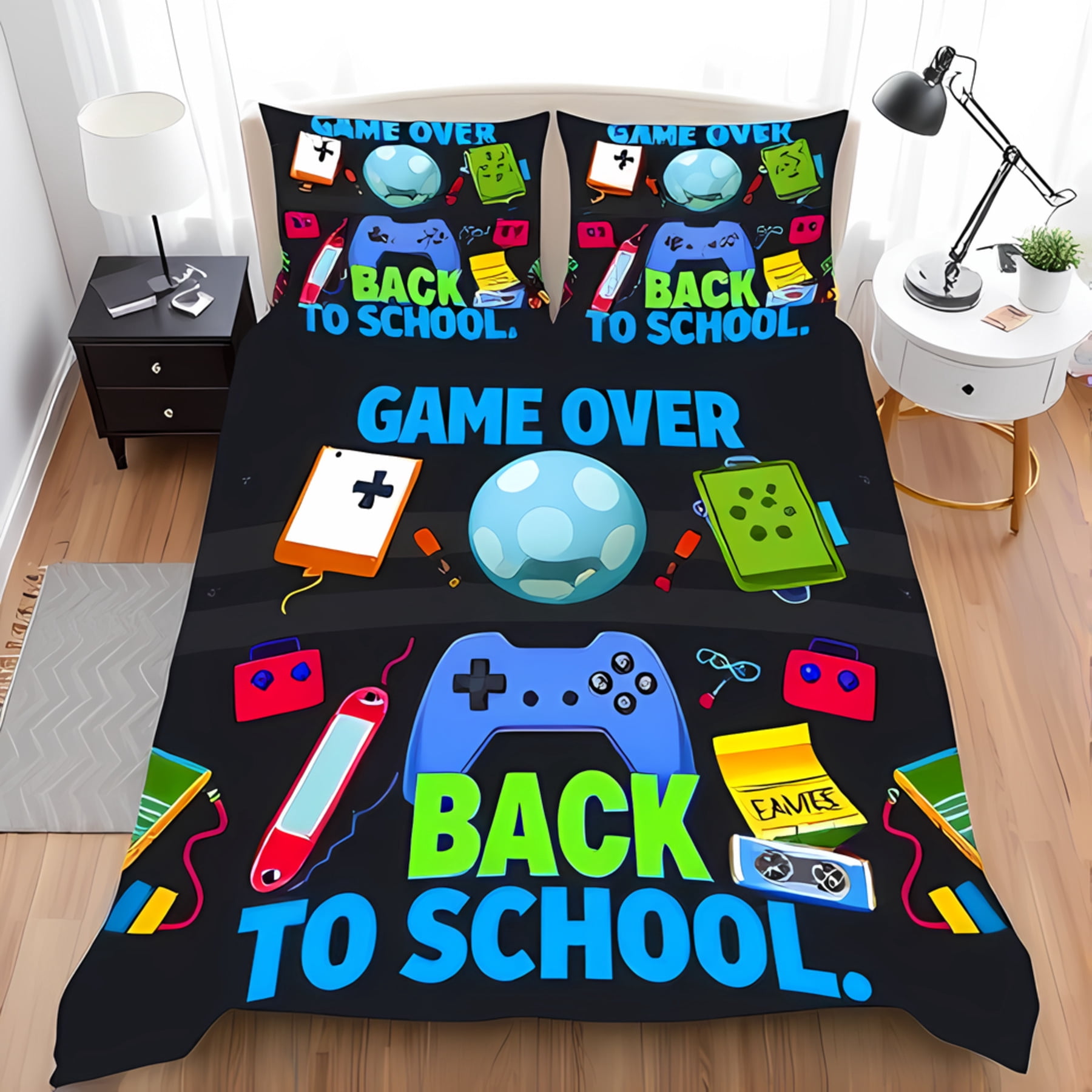 3-Piece Gaming Duvet Cover Set - Vibrant Blue Comforter with ...