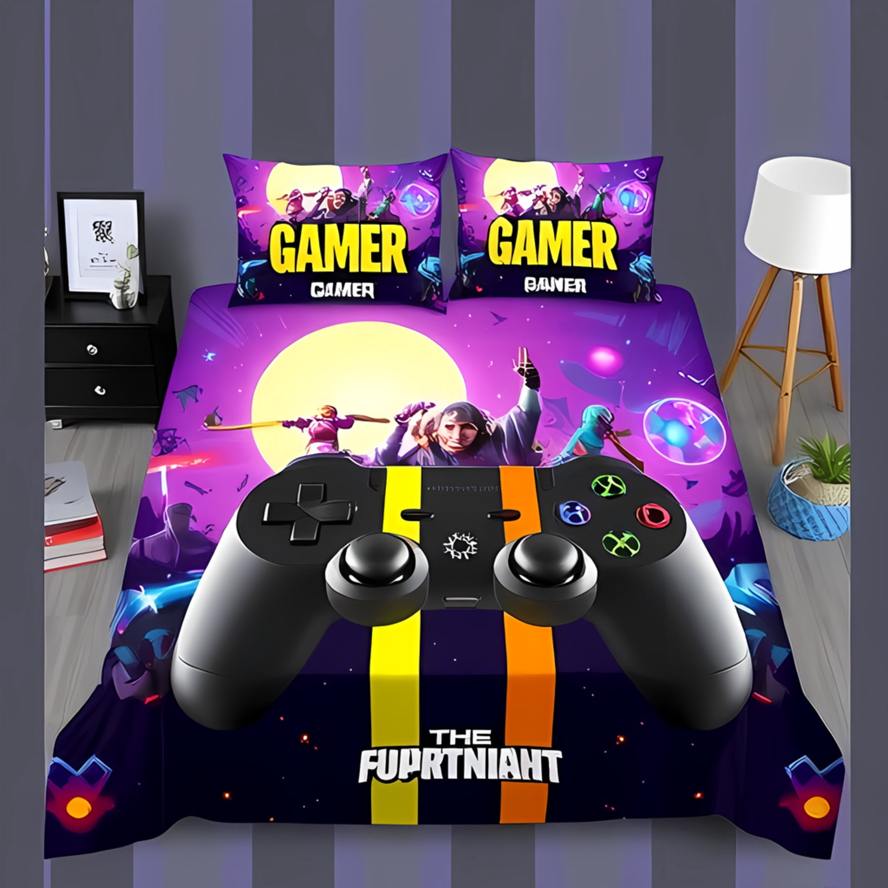 3-Piece Gaming Duvet Cover Set - Vibrant Controller Design with Playful ...