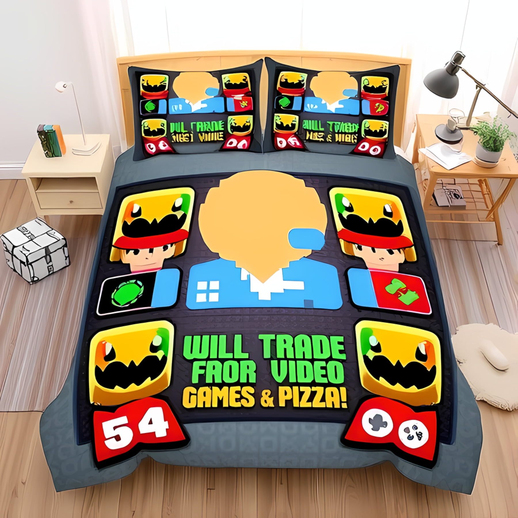3-Piece Gaming Duvet Cover Set with Colorful Controllers & Cartoon ...