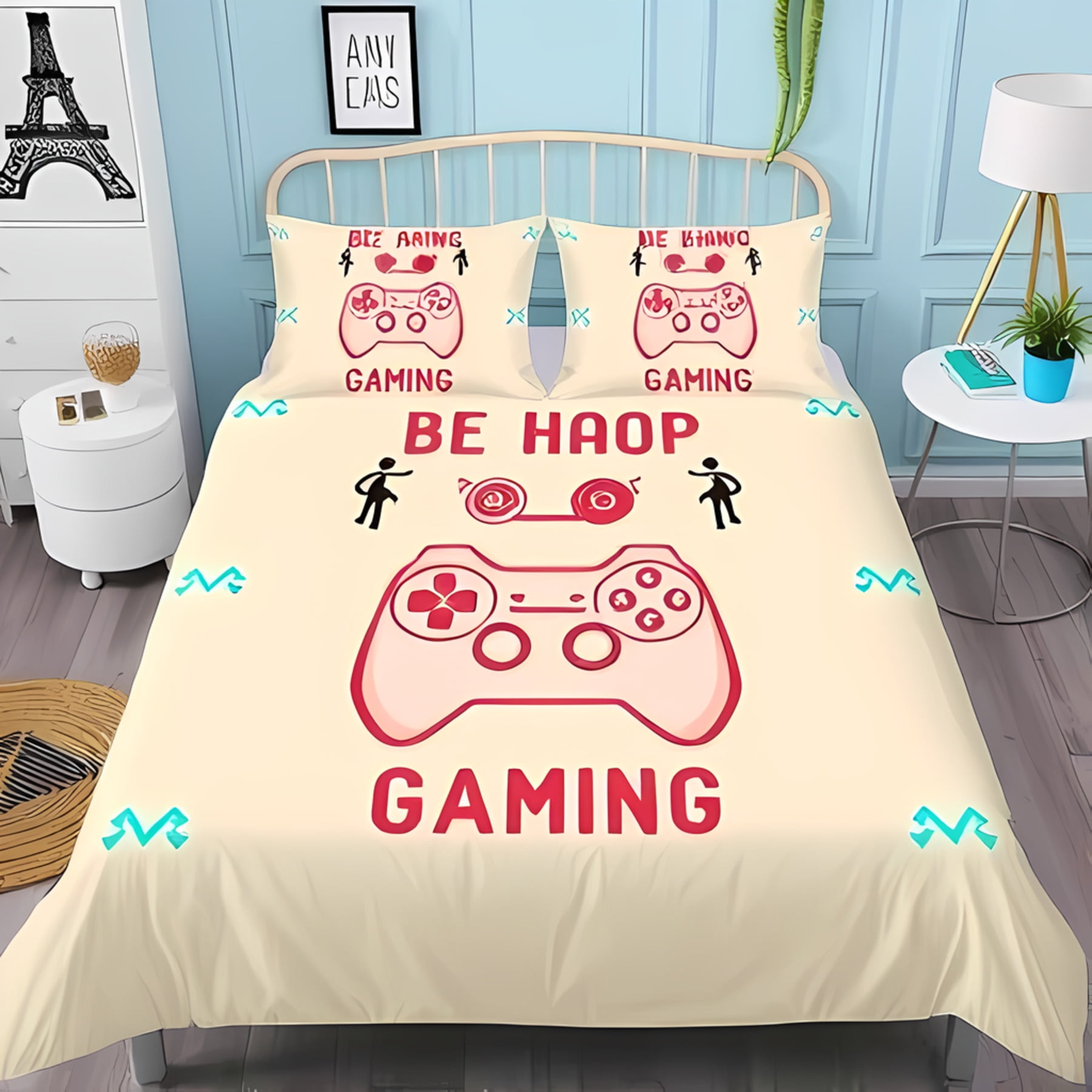 3-Piece Gaming Duvet Cover Set with Large Game Controller Graphic Bold ...
