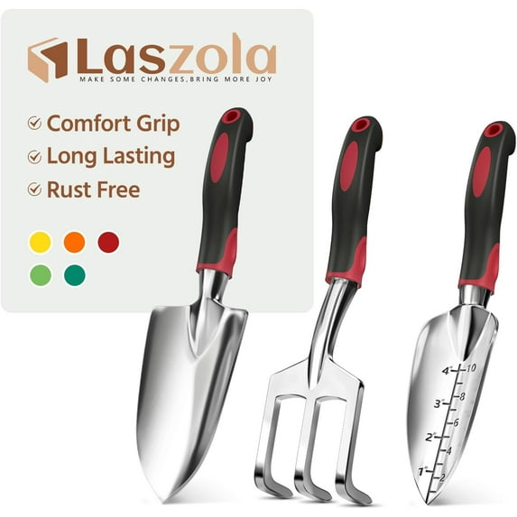 3 Piece Garden Tool Set Include Hand Trowel Rake and Transplant Shovel ...