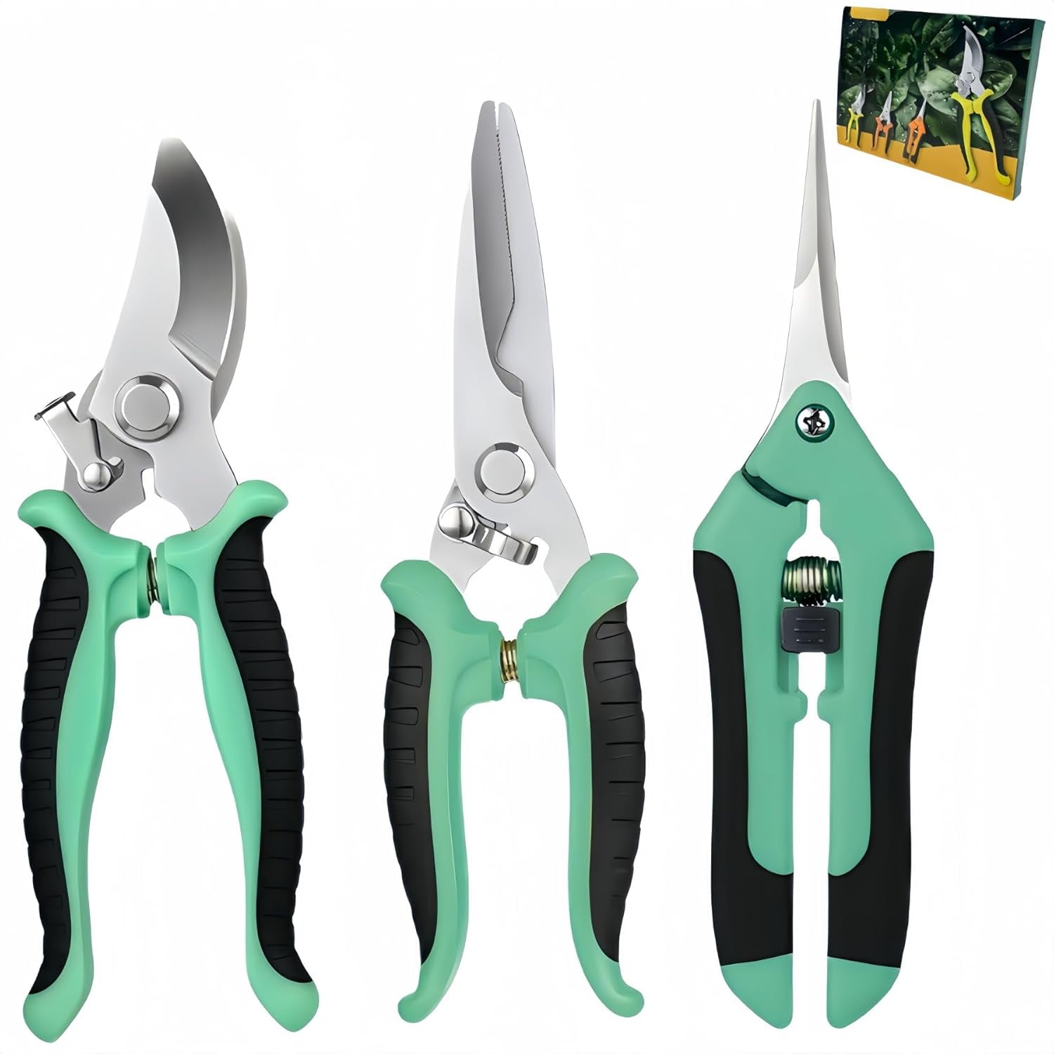 3-Piece Gardening Pruner Set - Locking Stainless Steel Shears with ...