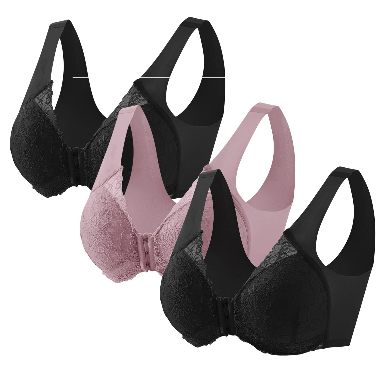 Bras For Women 3 Piece Gather Bra Soft Comfortable Wireless Up Style ...