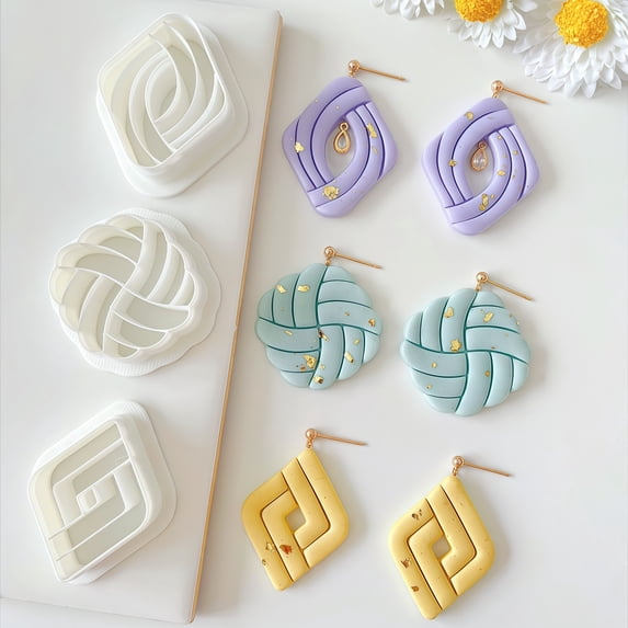 3-Piece Geometric Soft Clay Earring Mold Set for DIY Jewelry Making ...