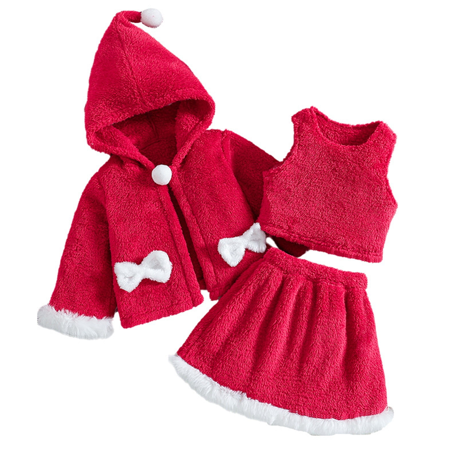 3 Piece Girls Christmas Party Dress Set Festive Holiday Santa Themed ...