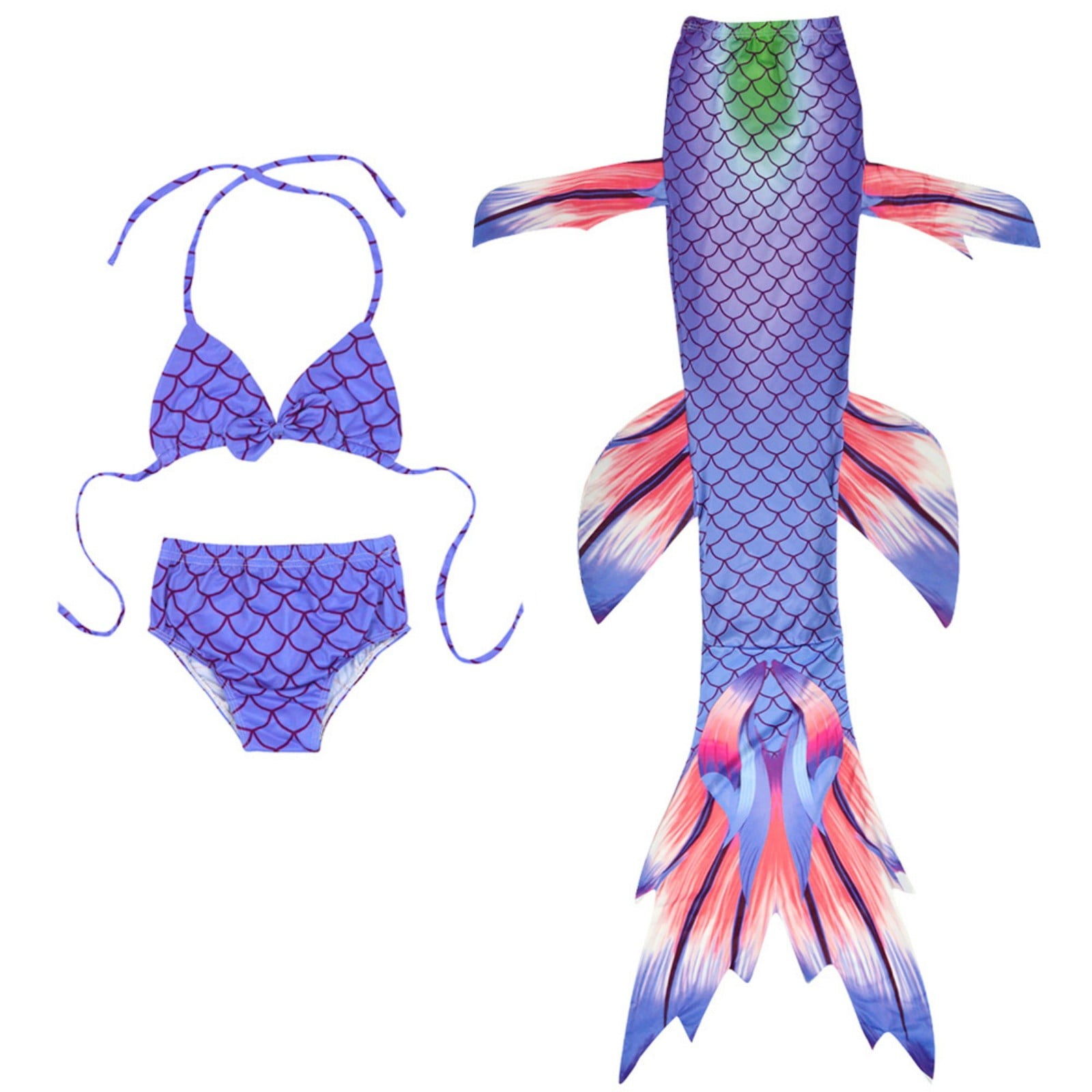 3 Piece Girls Swimsuit Bathing Suits Bikini Fish Tail Set For Girls 3 9 ...