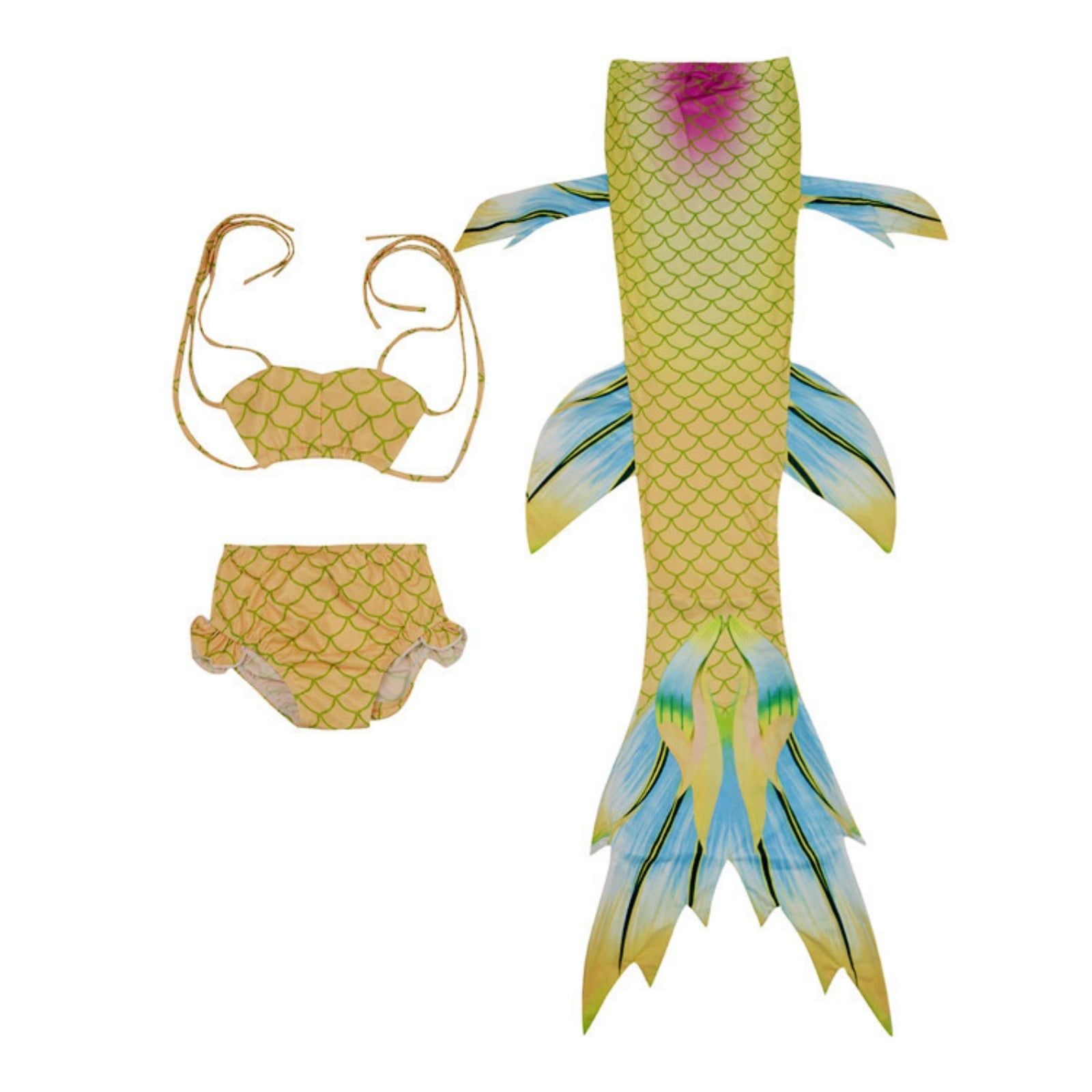 3 Piece Girls Swimsuit Bathing Suits Bikini Fish Tail Set For Girls 3 9 ...