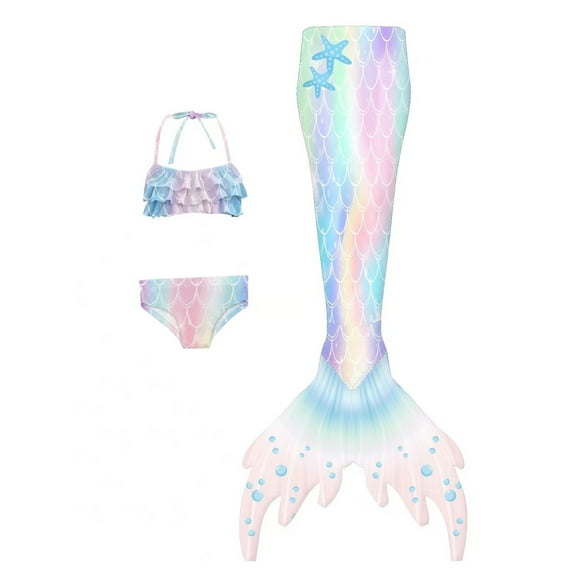 3 Piece Girls Swimsuit Bathing Suits Bikini Fish Tail Set For Girls 3 9 ...