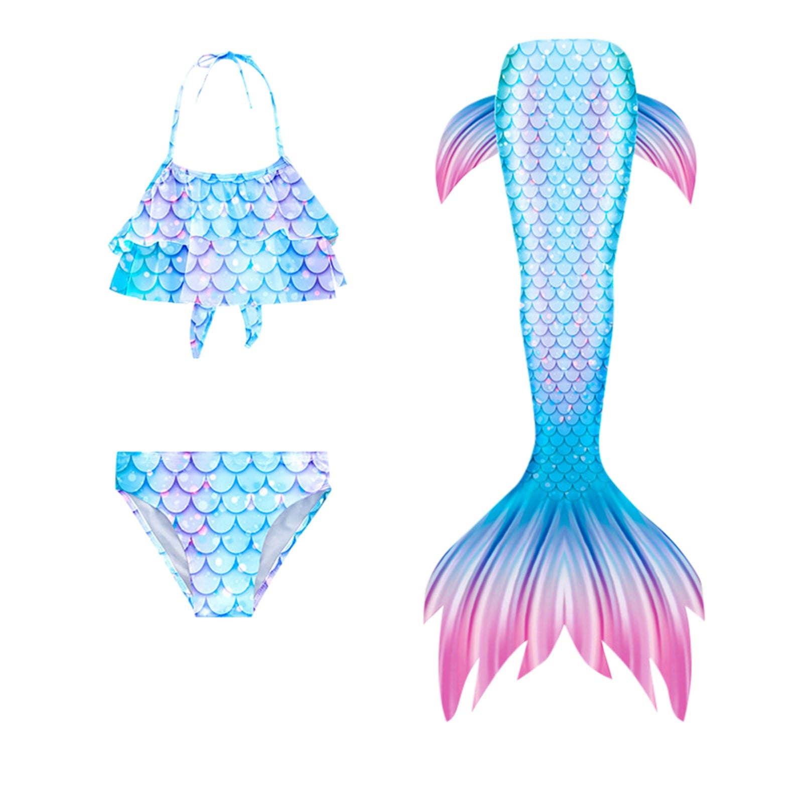 3 Piece Girls Swimsuit Bathing Suits Girls Tail for Swimming Bikini ...