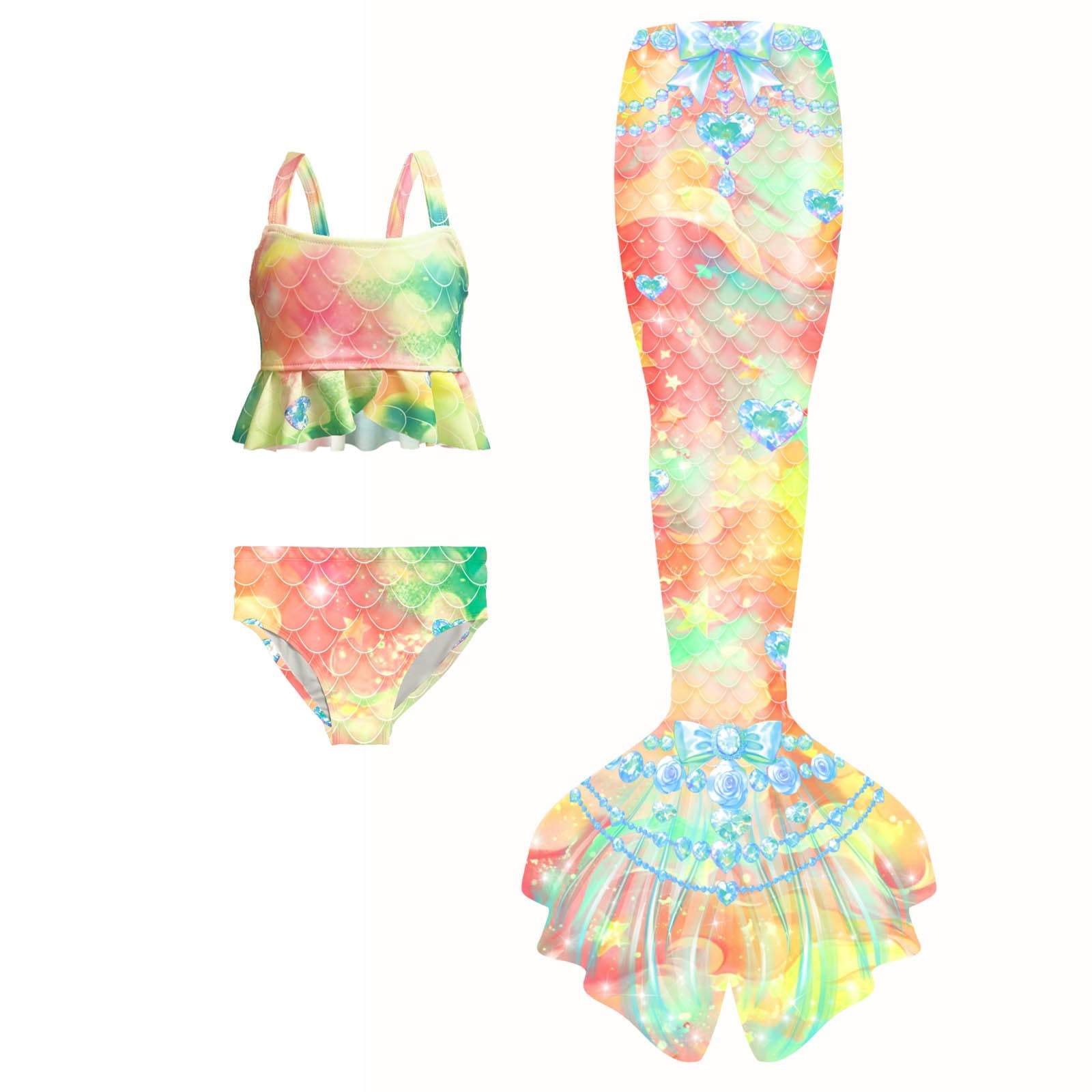 3 Piece Girls Swimsuits 10-12 Bathing Suit Ruffle Bikini Tops Shorts ...