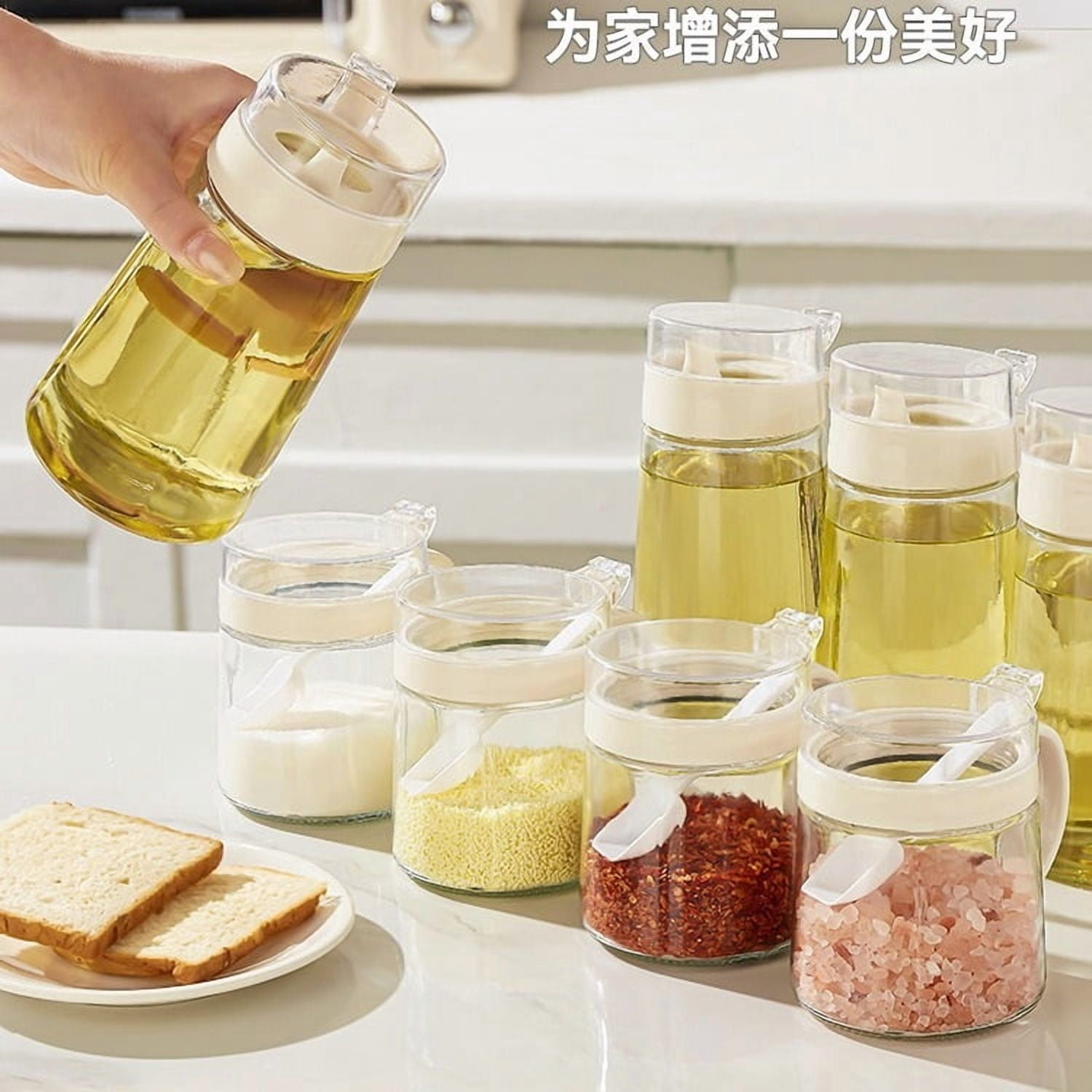 3-Piece Elegant Glass Condiment Bottle Set - Stylish Oil and Vinegar ...