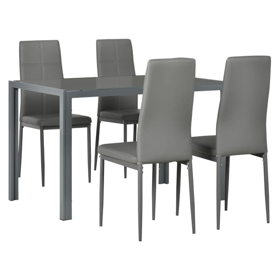 3-Piece Glass Kitchen Table Set for 4, Dining Table & Chairs Metal ...