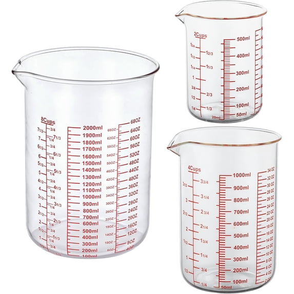3 Piece Glass Measuring Cup Set, Includes 2-Cup, 4-Cup, and 8-Cup High ...