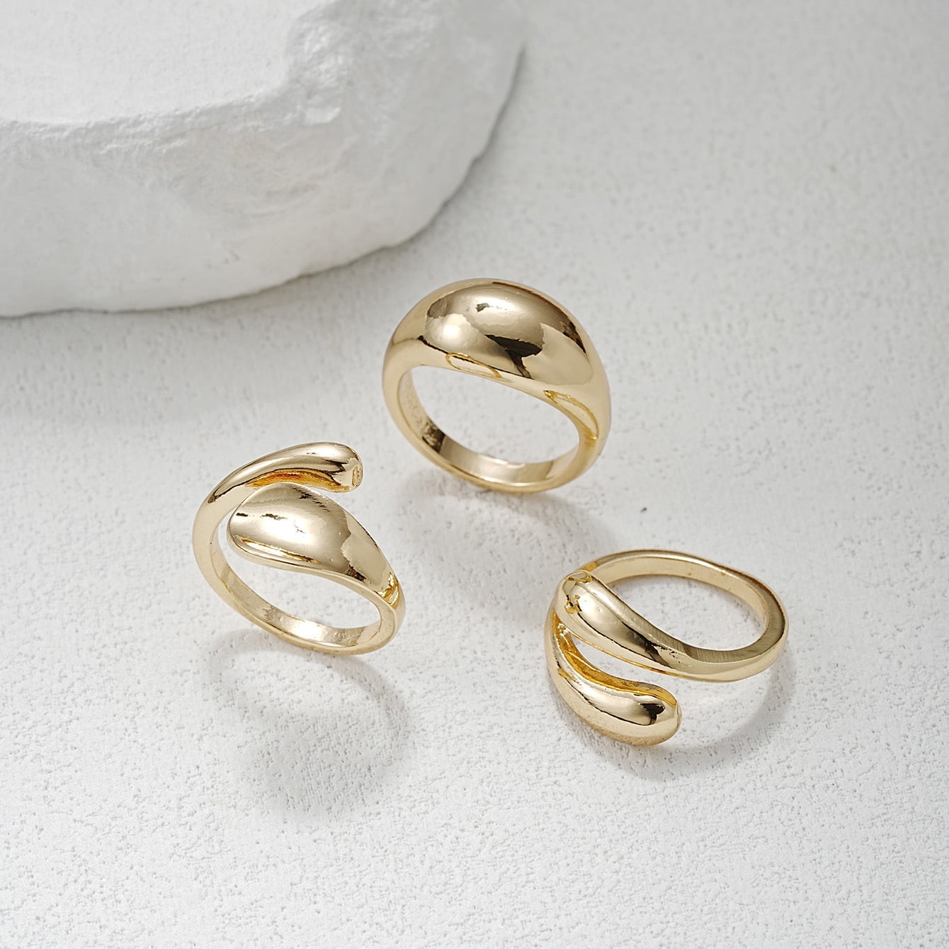 3 Piece Gold Irregular Open Ring Set Minimalist Adjustable Stackable ...