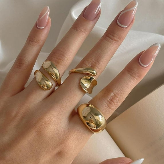 3 Piece Gold Irregular Open Ring Set Adjustable Stackable Minimalist ...