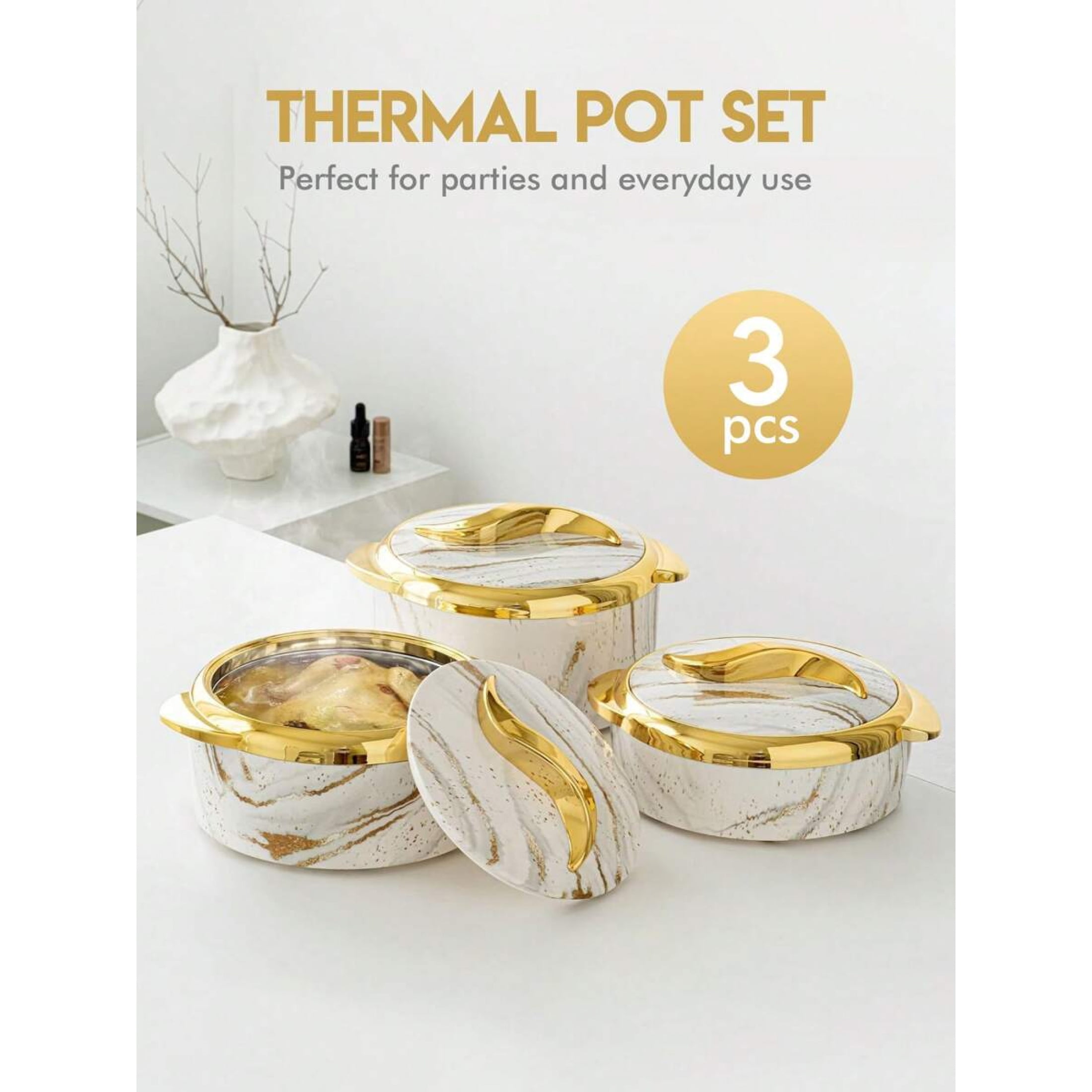 3-Piece Golden Touch Food Warmer Set - Insulated Stainless Steel ...