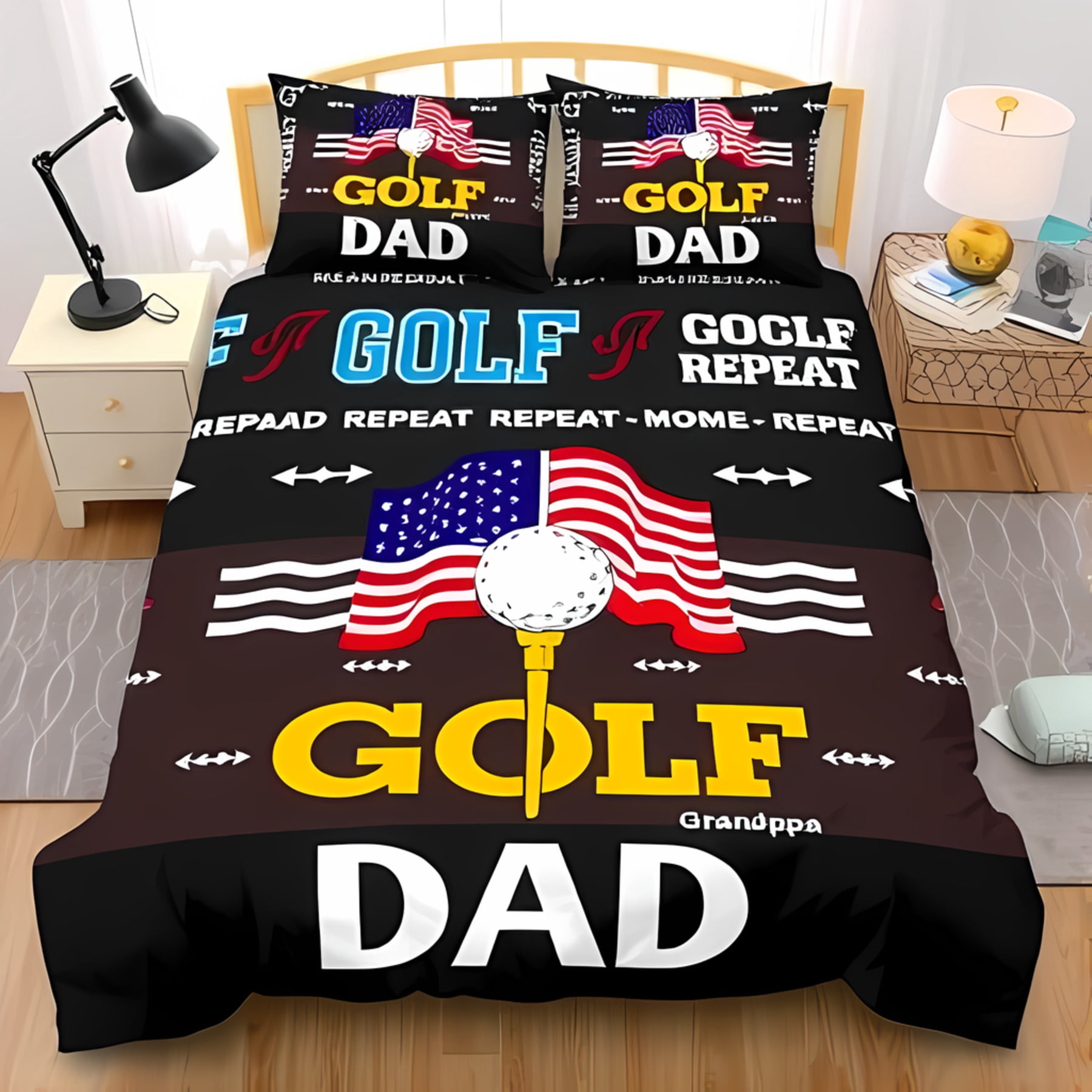3-Piece Golf Duvet Cover Set - Vibrant Design with 'GOLF DAD' & Golf ...