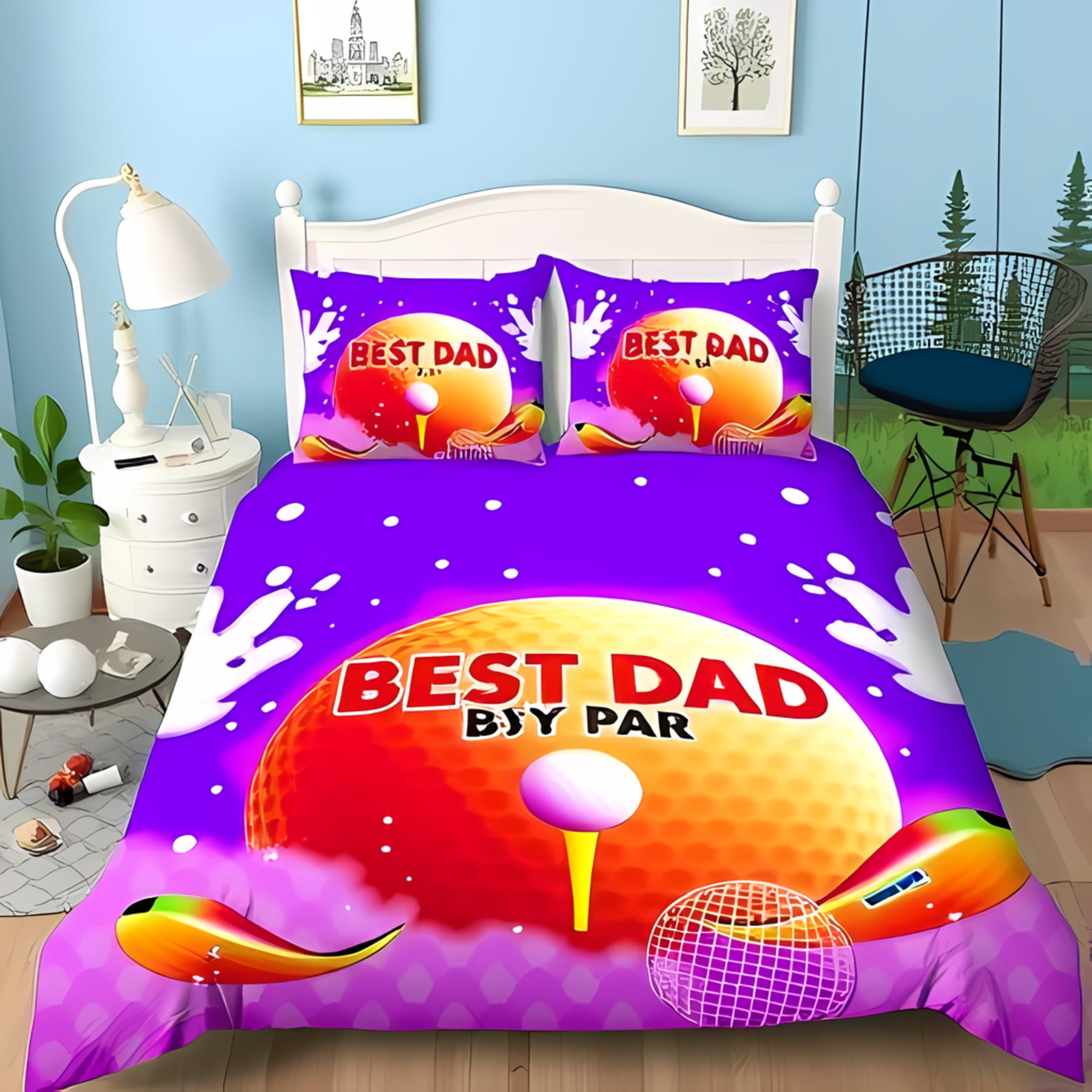 3-Piece Golf-Themed Duvet Cover Set - " BEST DAD BY PAR " Design with ...