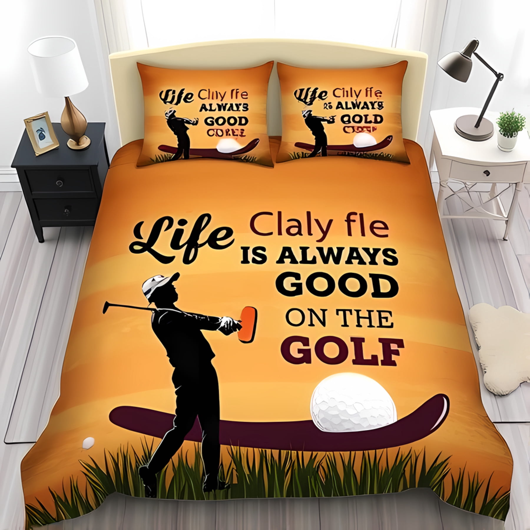 3-Piece Golf Themed Duvet Cover Set - Vibrant Design with Bold 'Life is ...