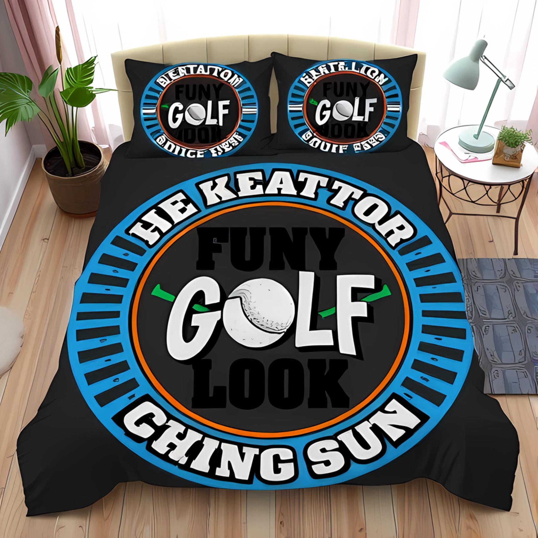 3-Piece Golf Themed Duvet Cover Set with Fun 'FUNY GOLF LOOK' Golf Ball ...