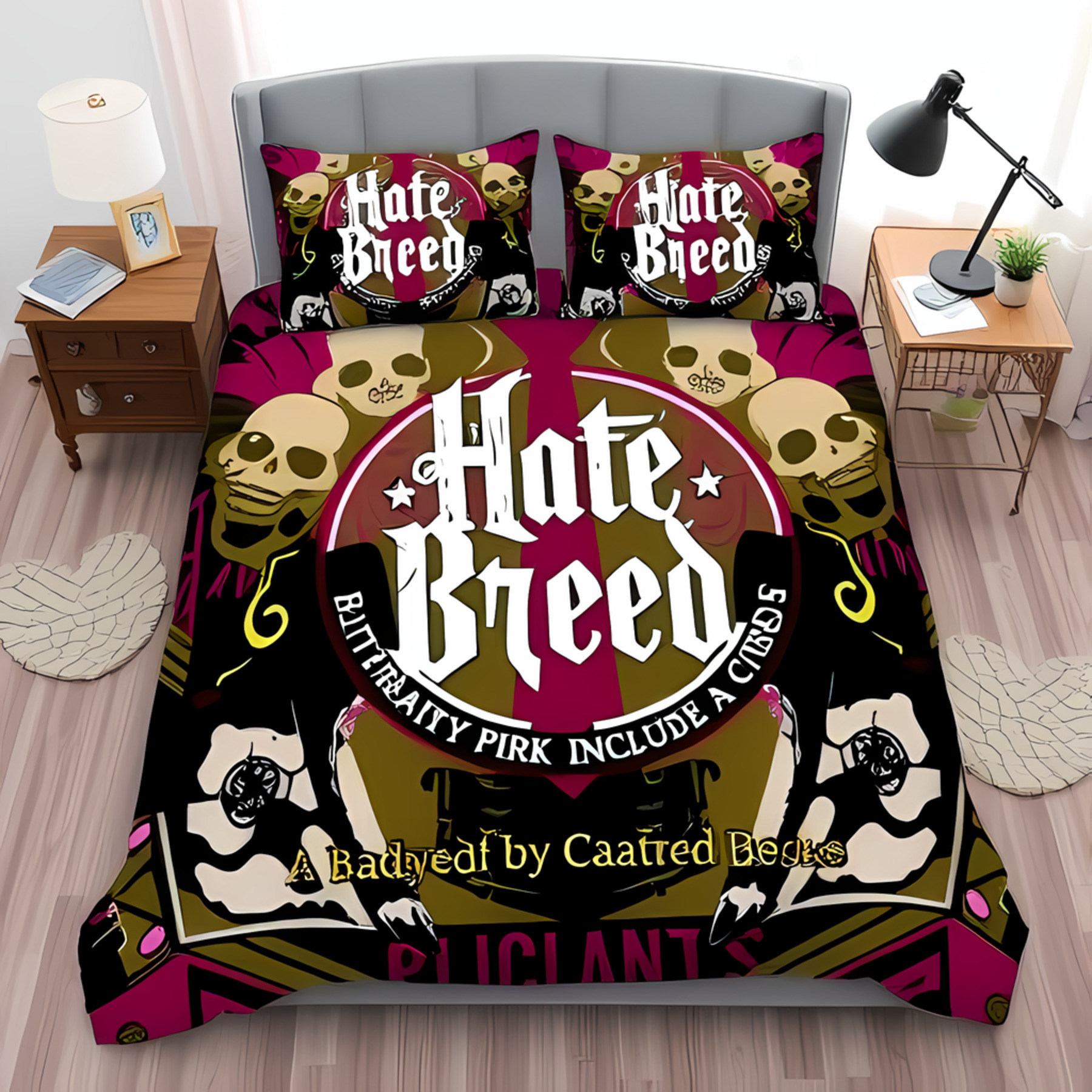 3-Piece Gothic-Inspired Duvet Cover Set - "Hate Breed" Design with ...
