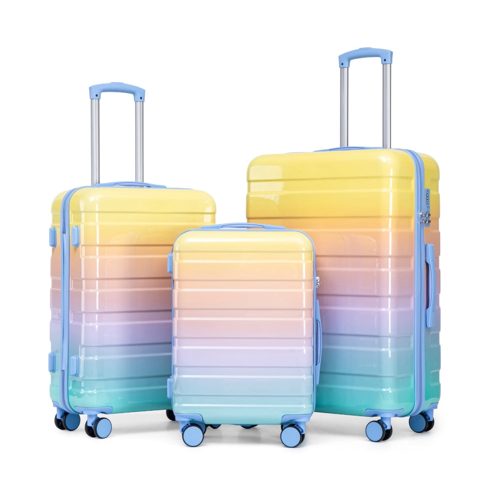 3-Piece Gradient PC Luggage Set, 20/24/28in, TSA Lock Spinner Carry On ...