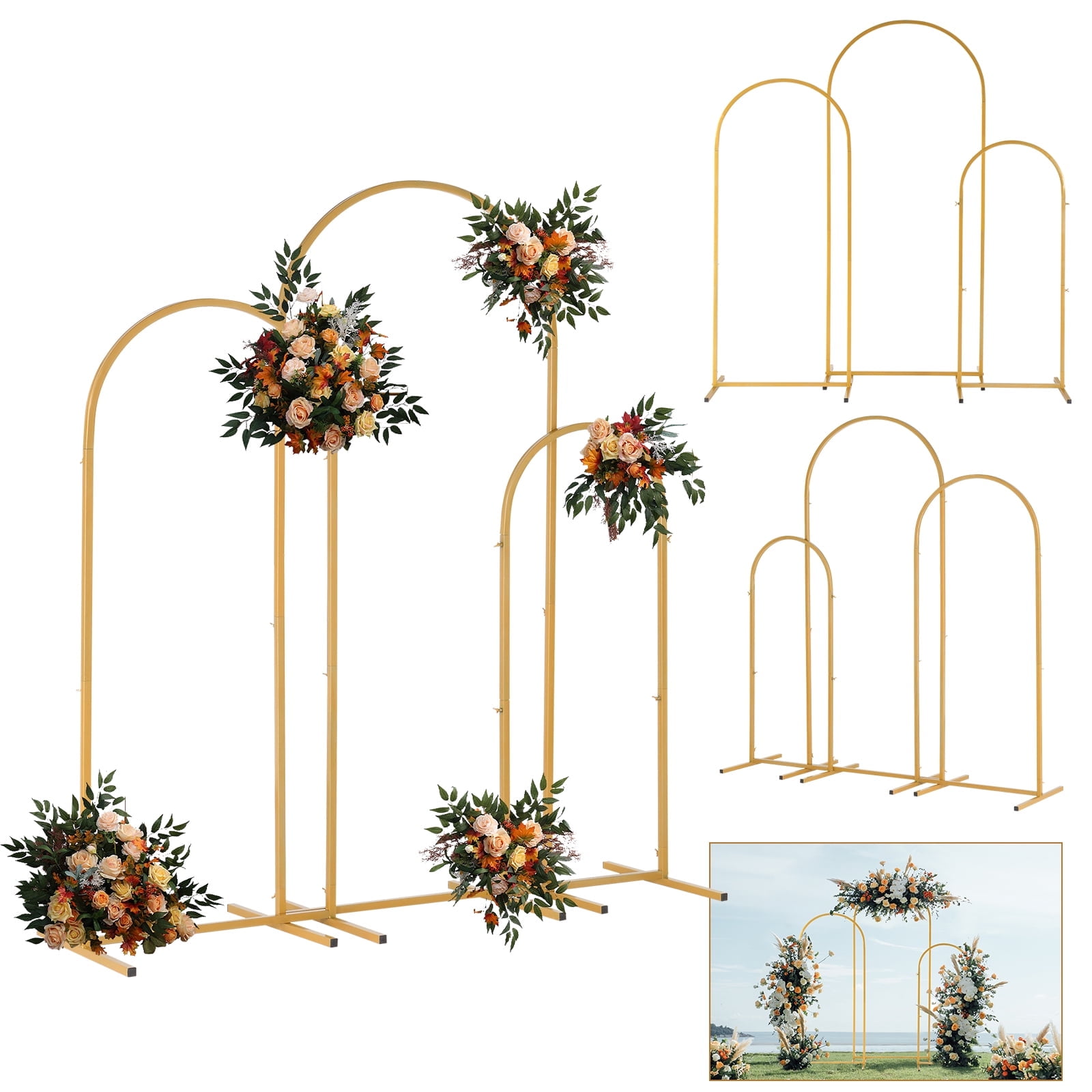 3 Piece Graduated Wedding Arch Set Gold Powder Coated Iron Ceremony ...