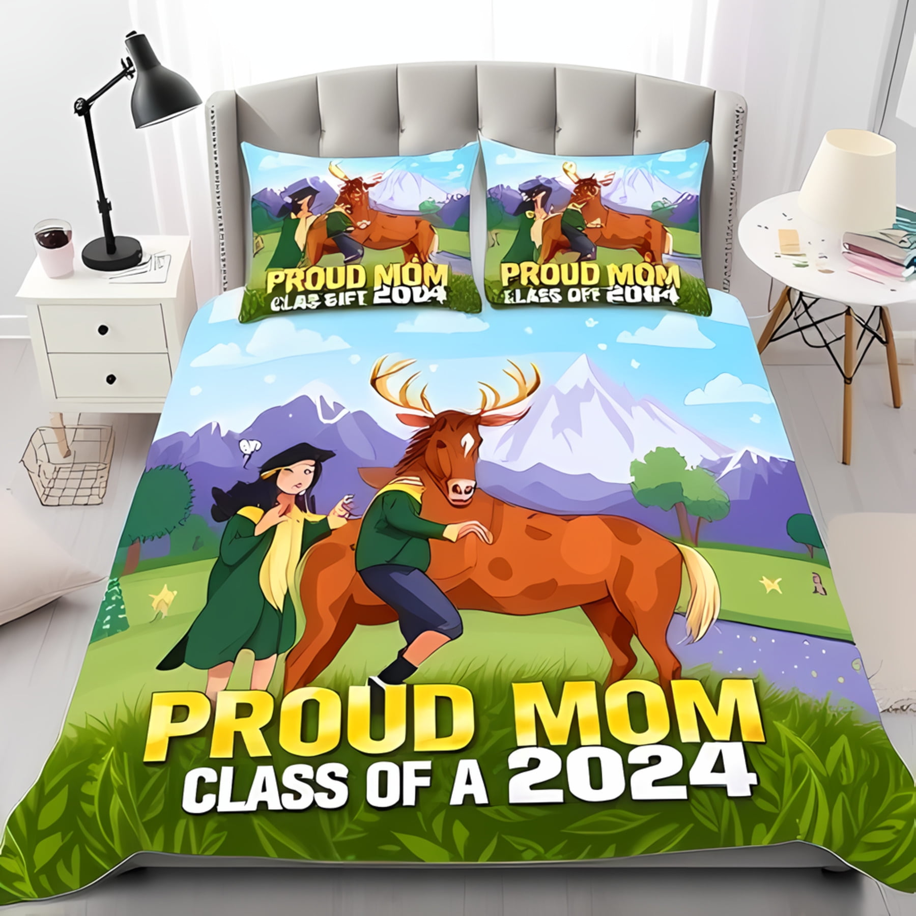 3-Piece Graduation Theme Duvet Cover Set - Cheerful Design with Girl in ...