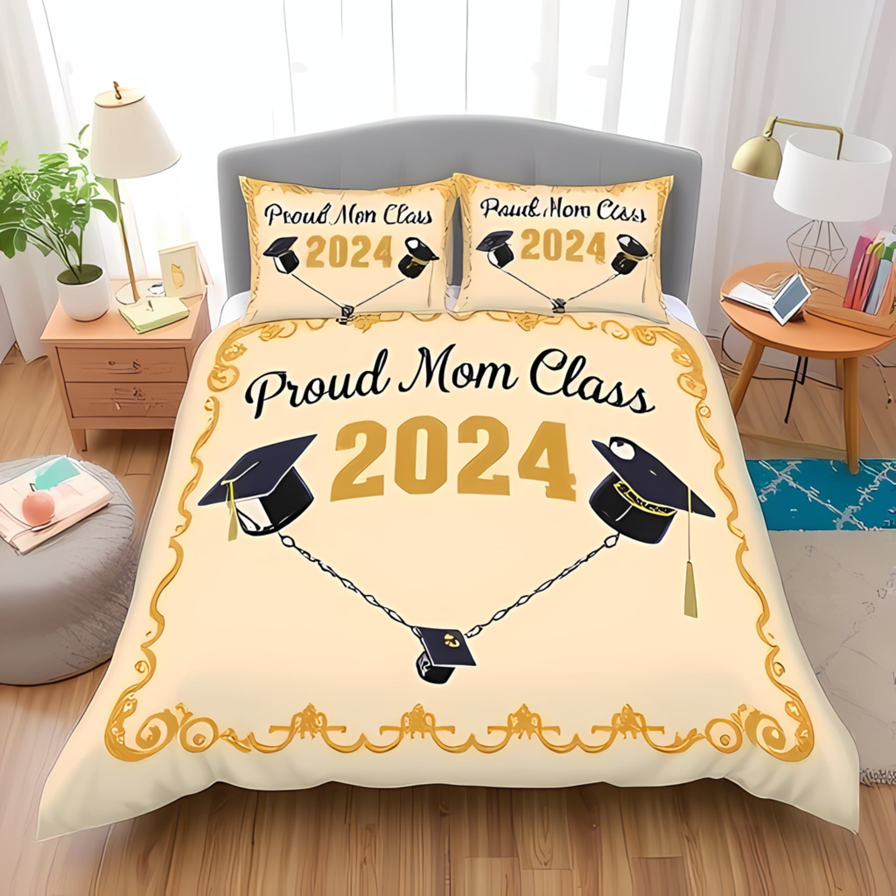 3-Piece Graduation Theme Duvet Cover Set - " Proud Mom Class 2024 ...