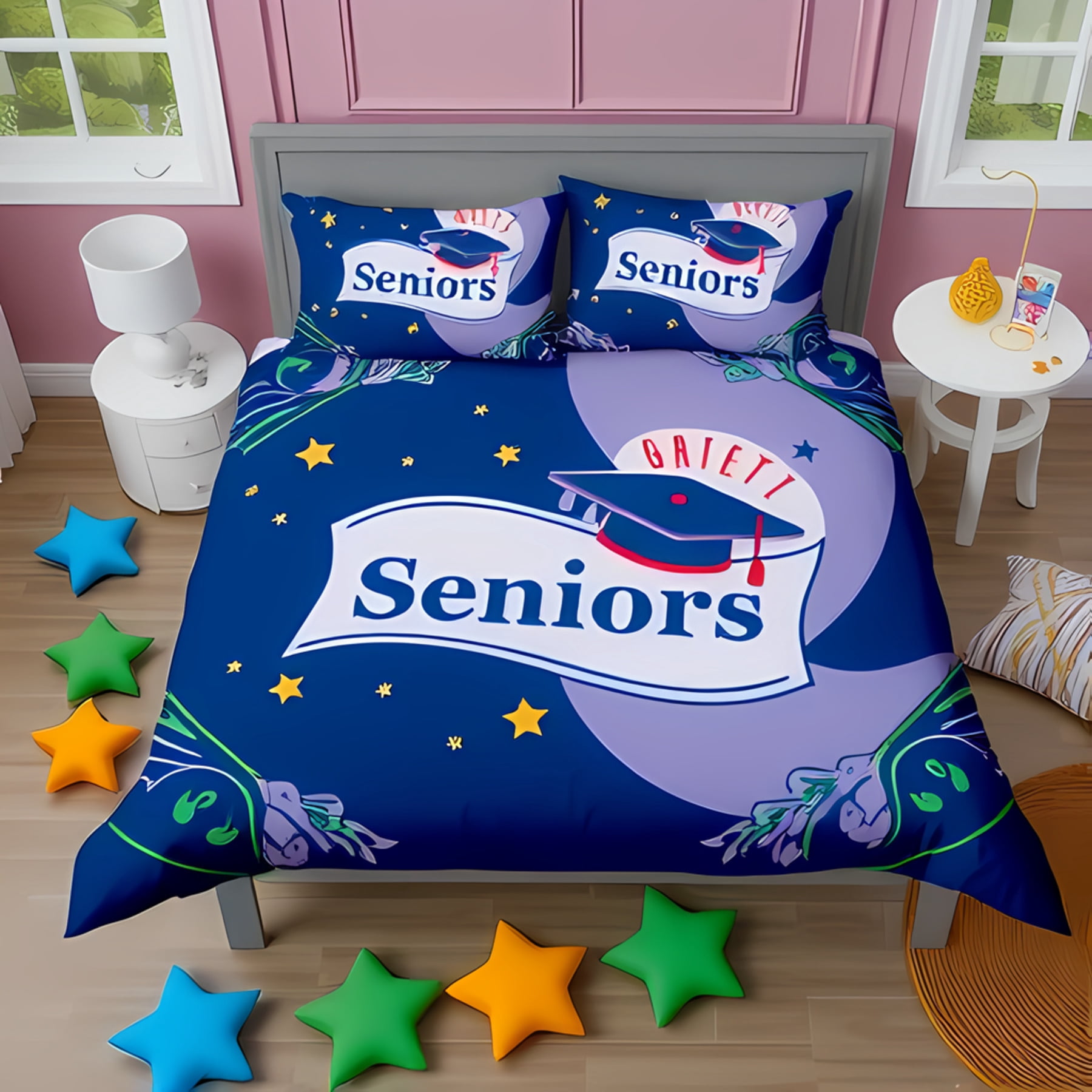 3-Piece Graduation Theme Duvet Cover Set with 'Seniors' Pillows ...