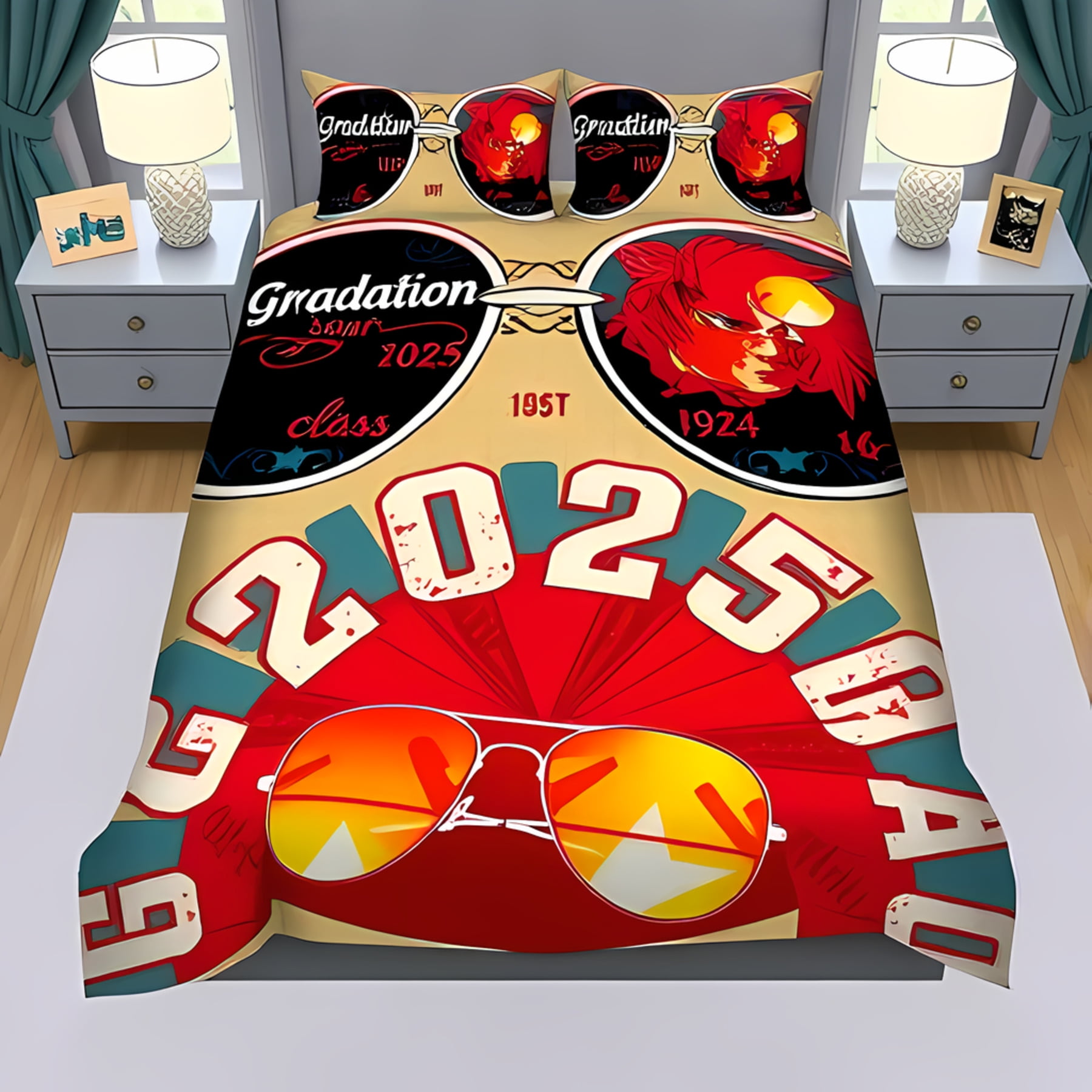 3-Piece Graduation Themed Duvet Cover Set - Class of 2025 Design with ...