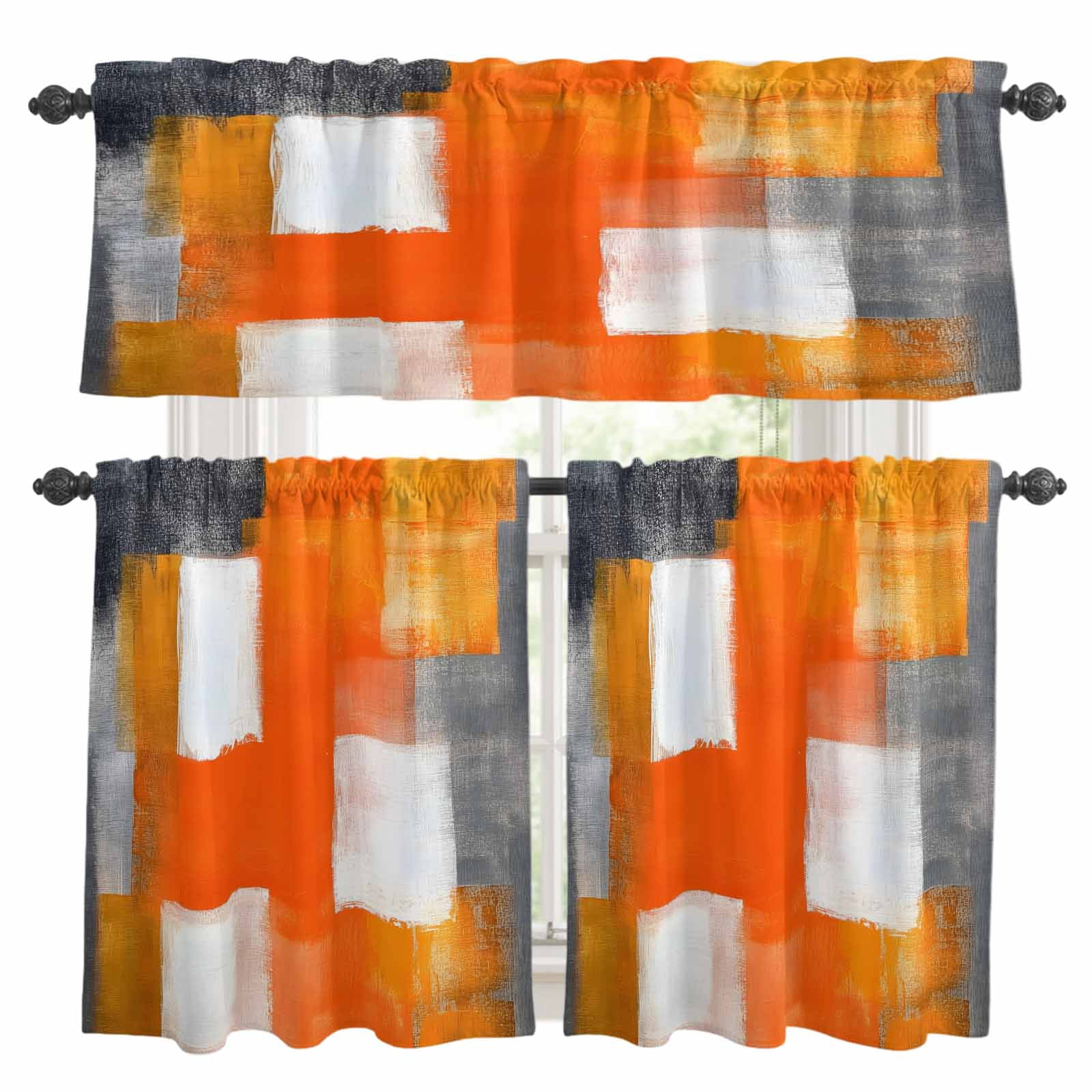 3 Piece Graffiti Art Kitchen Curtain Valance and Tiers Set Abstract ...